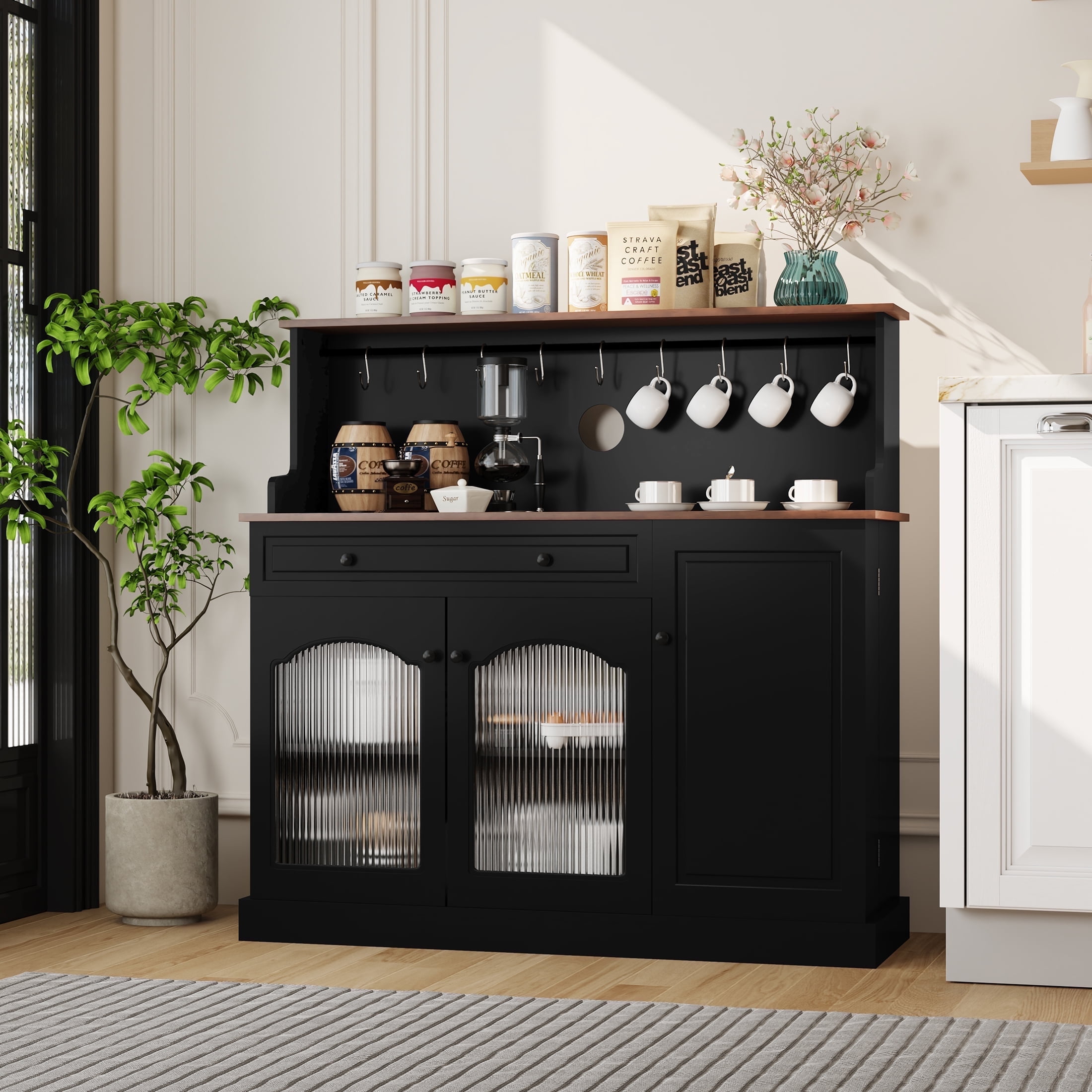 HLR 48" Modern Wood Kitchen Pantry Cabinet, Coffee Bar with Drawer ...