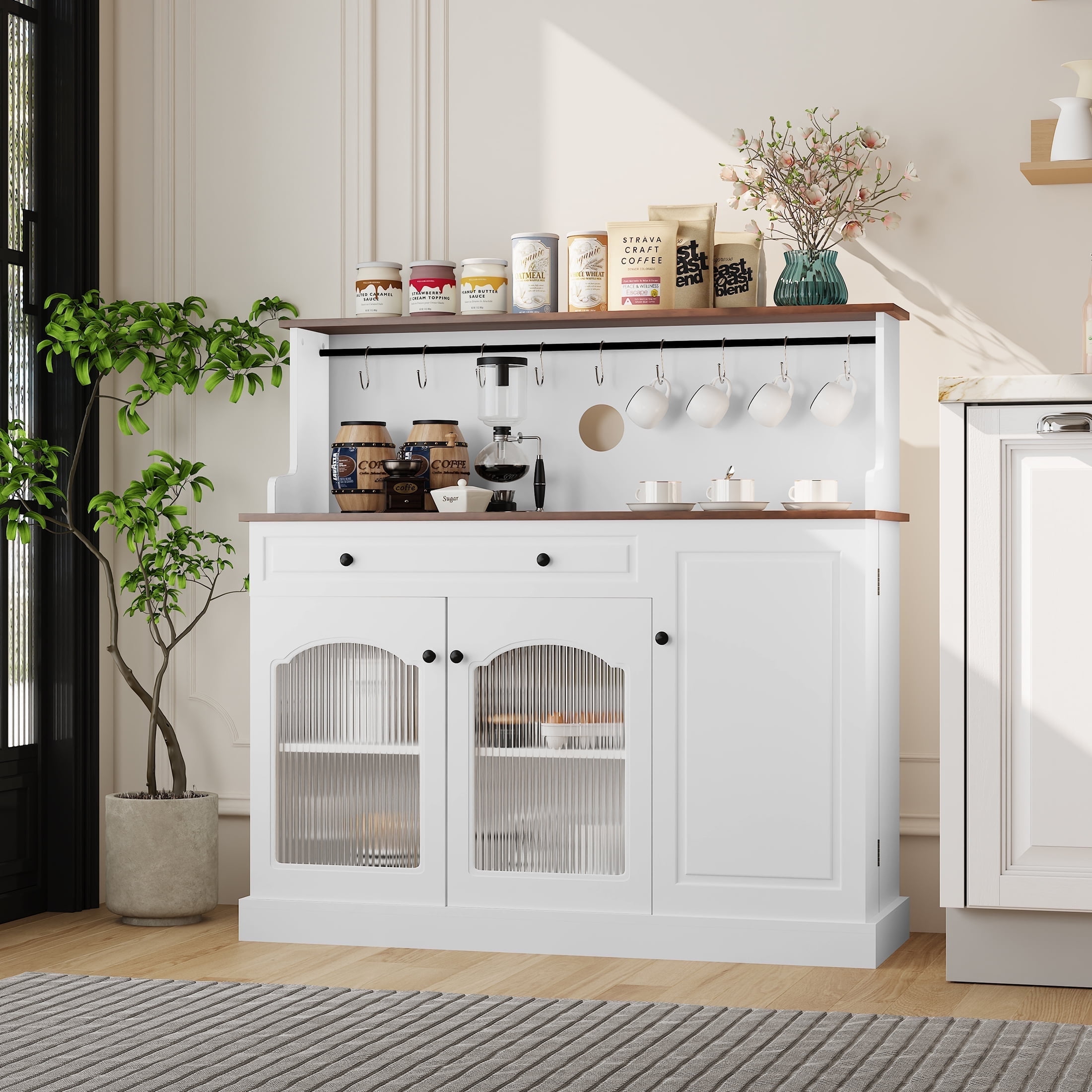 HLR 48" Modern Wood Kitchen Pantry Cabinet, Coffee Bar with Drawer ...