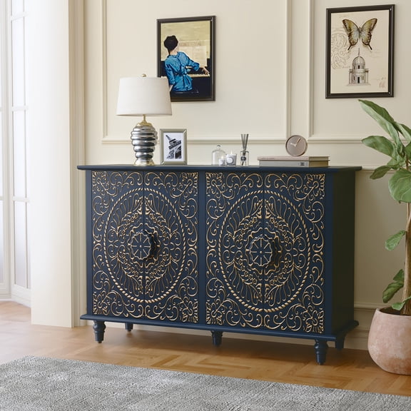 HLR 48"W Vintage Wood 4 Doors Sideboard Buffet Cabinet with Storage for ...