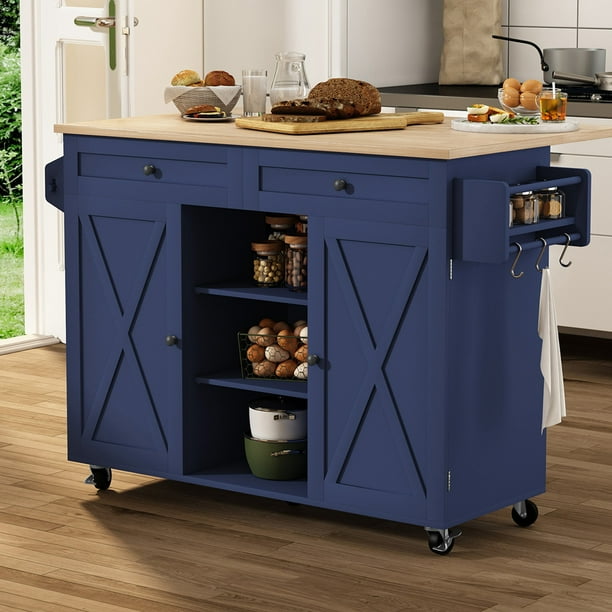 HLR 51.7" Folding Kitchen Island on Wheels, Kitchen Island with Storage ...
