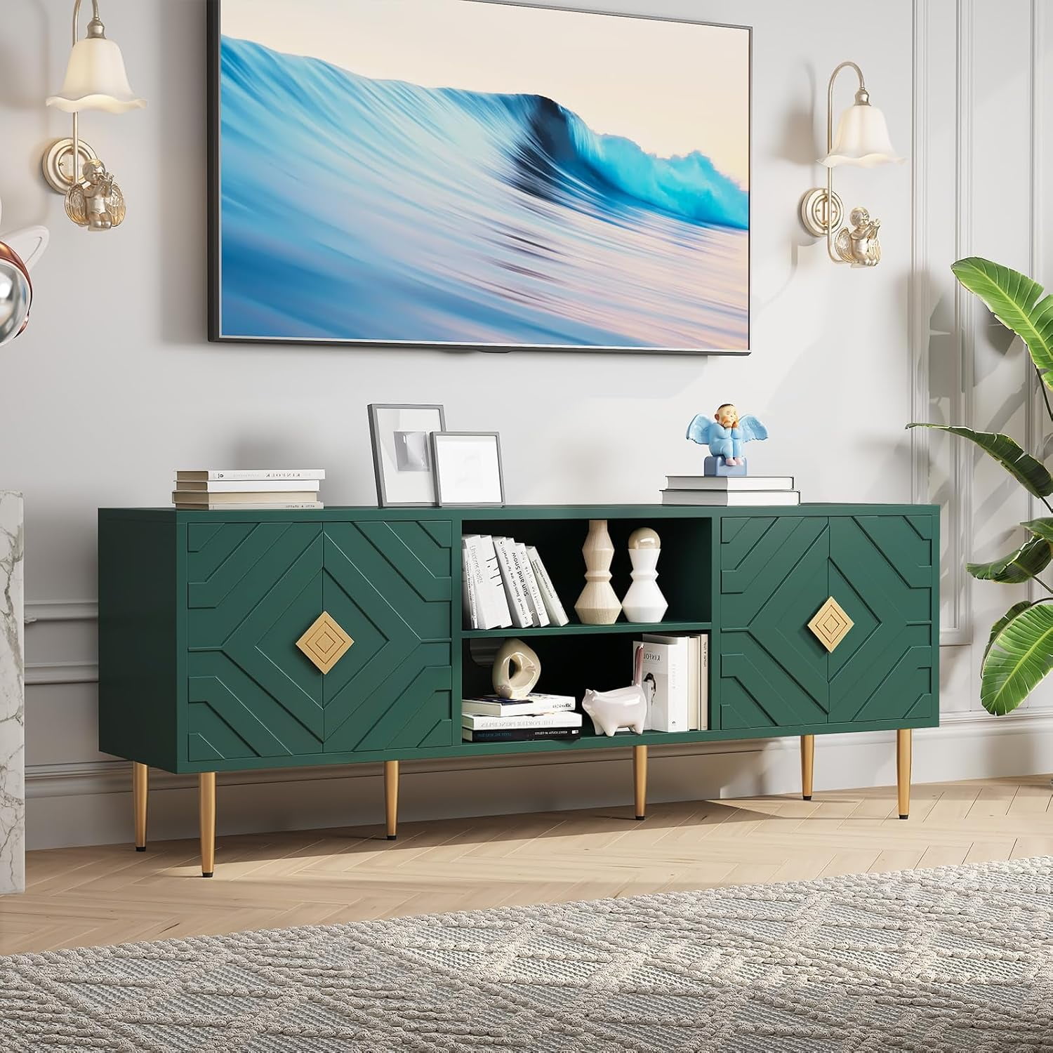 HLR 63'' Modern TV Stand for 65/70/75 inch TV, Entertainment Center ...