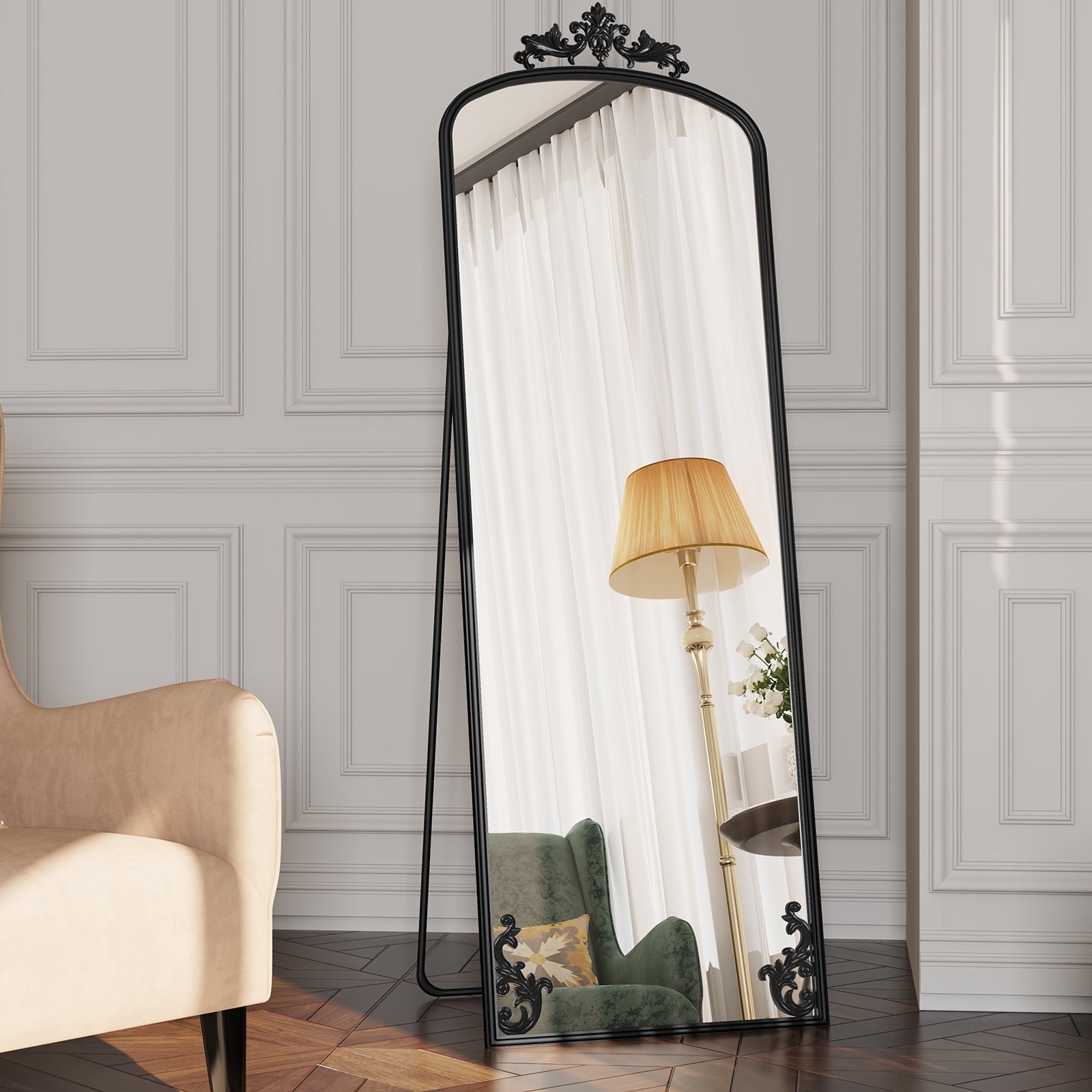 "HLR 65""x21"" Gold Arched Full Length Body Mirror, Metal Frame, Black ...