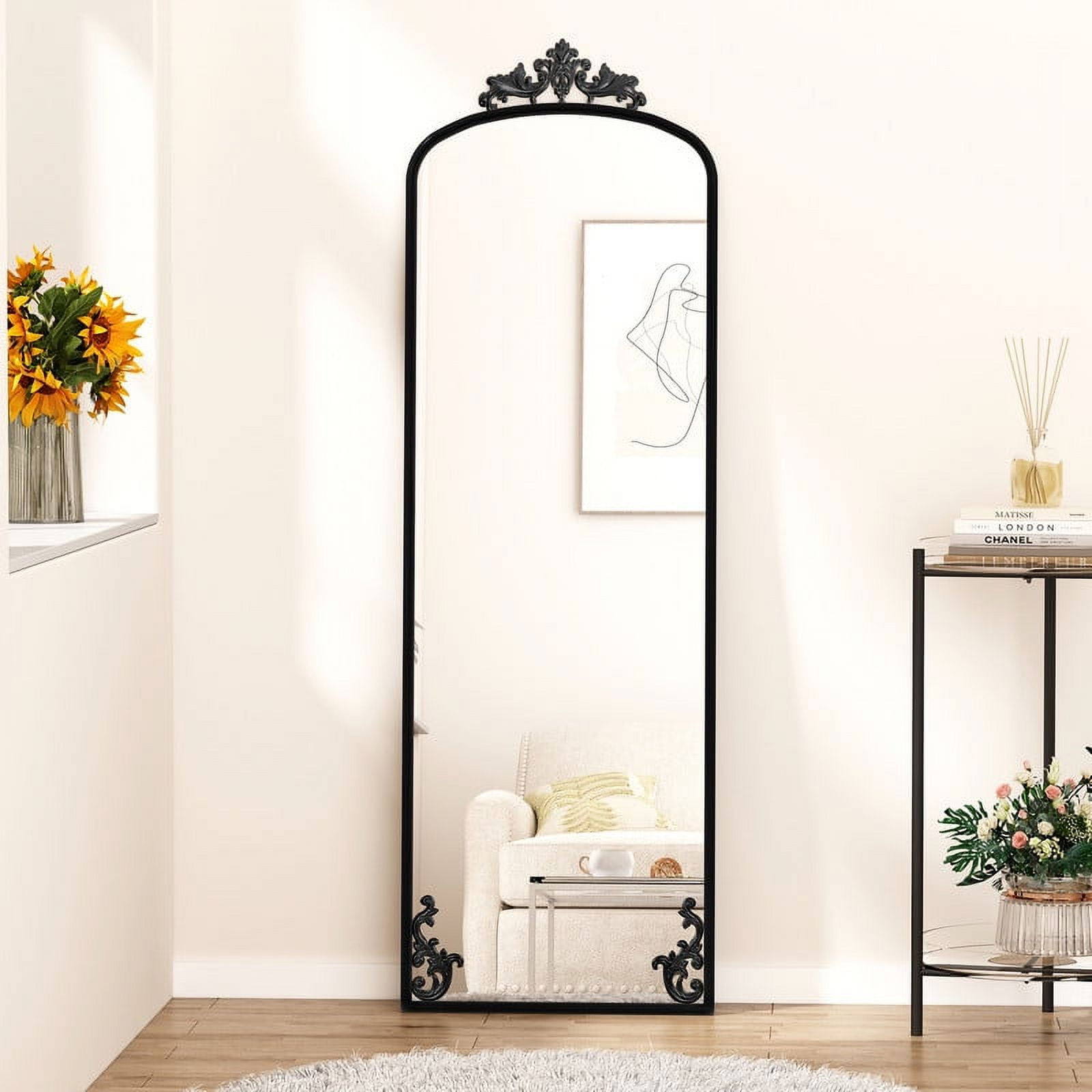 HLR 65"x21"Gold Arched Full Length Mirror with Carved Metal Frame，Body ...
