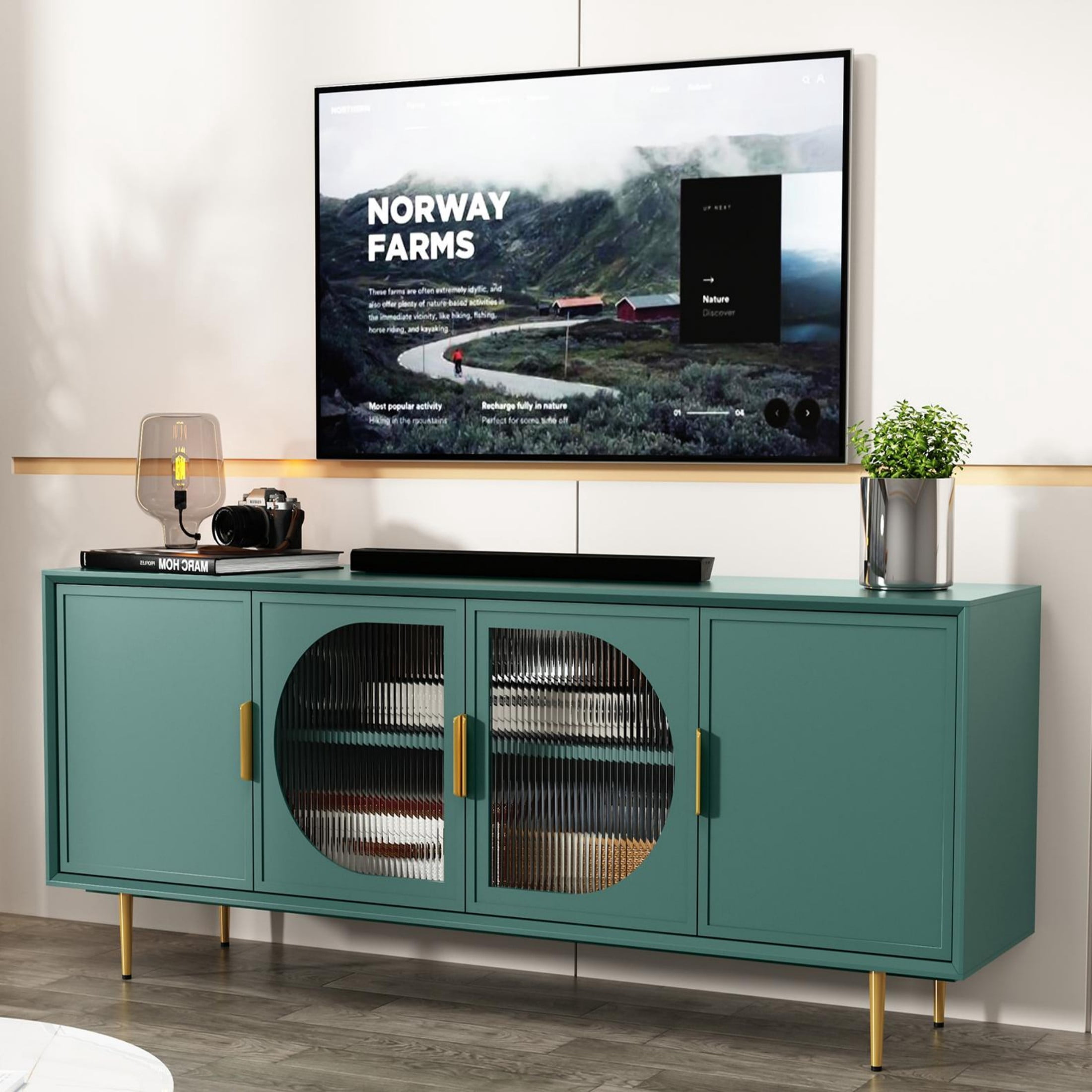 HLR 66" TV up to 75" Stand for Living Room, Entertainment Center with ...