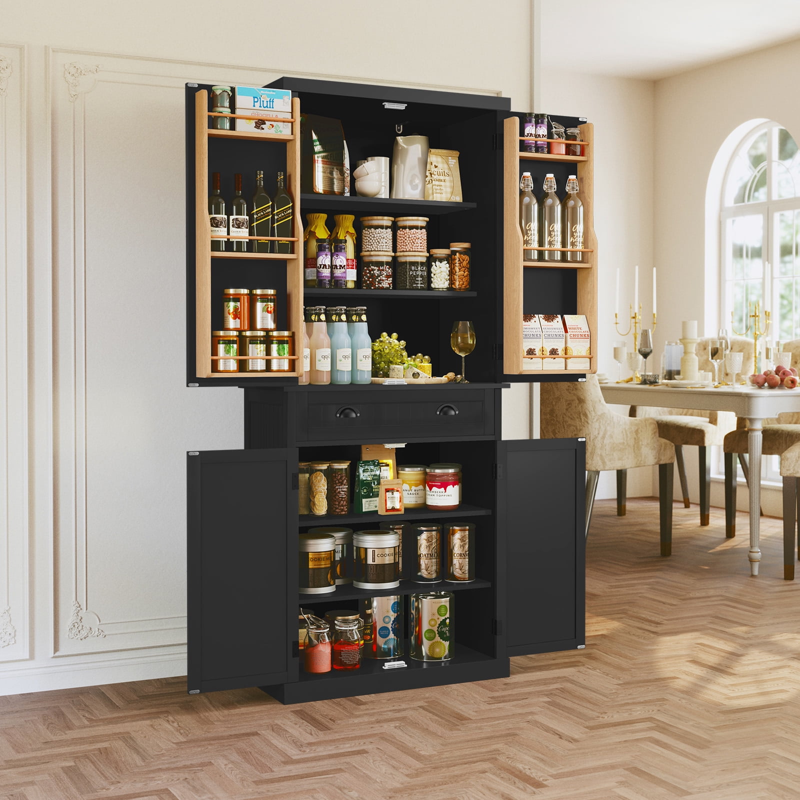 HLR 72" Utility Pantry Storage Cabinet, Tall Cupboard with Door Shelves ...