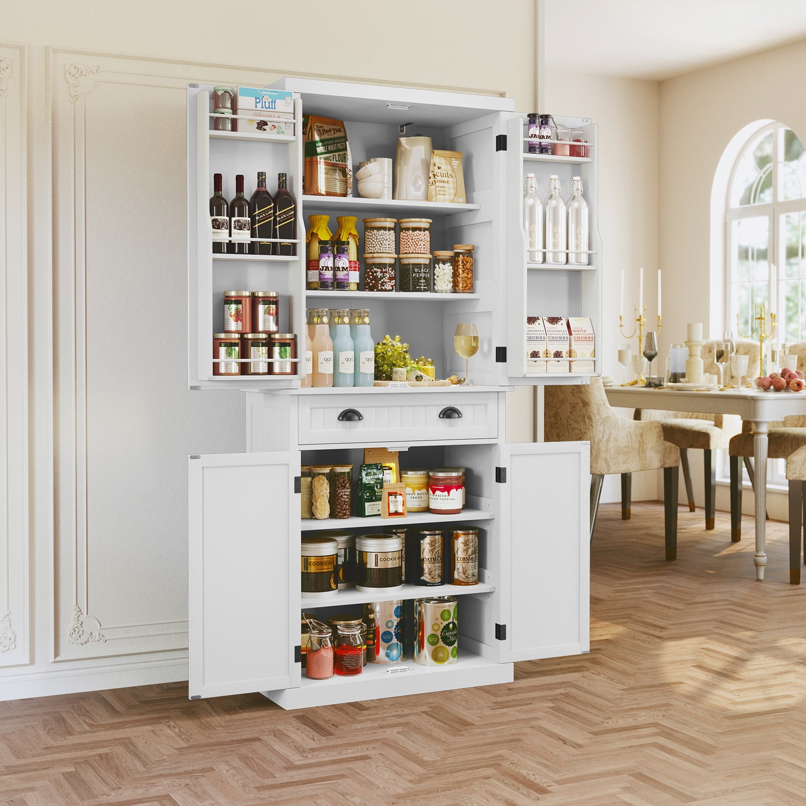 HLR 72" Utility Pantry Storage Cabinet, Tall Cupboard with Door Shelves ...