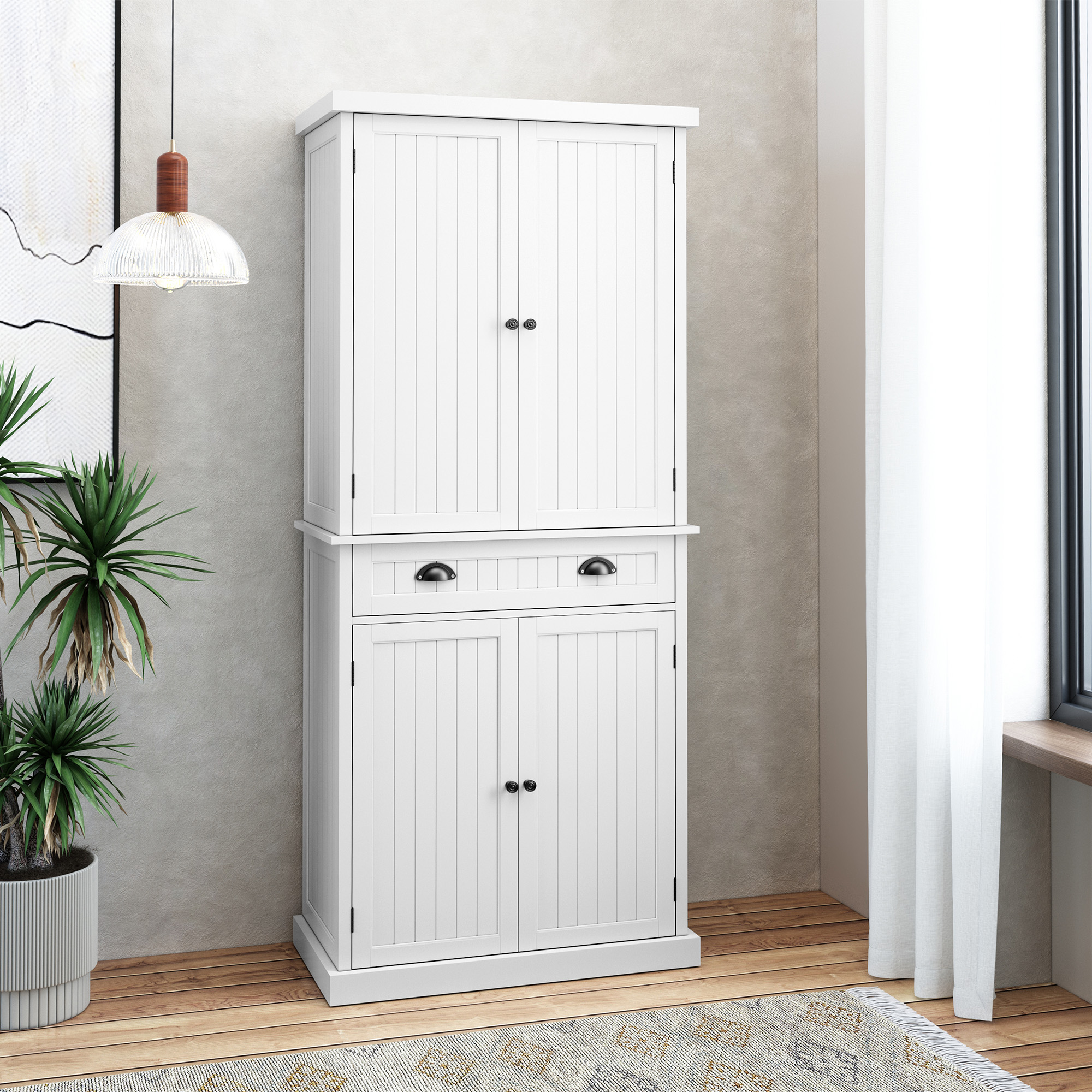 HLR 46 inches White Pantry Cabinets, Kitchen Pantry with Doors and ...