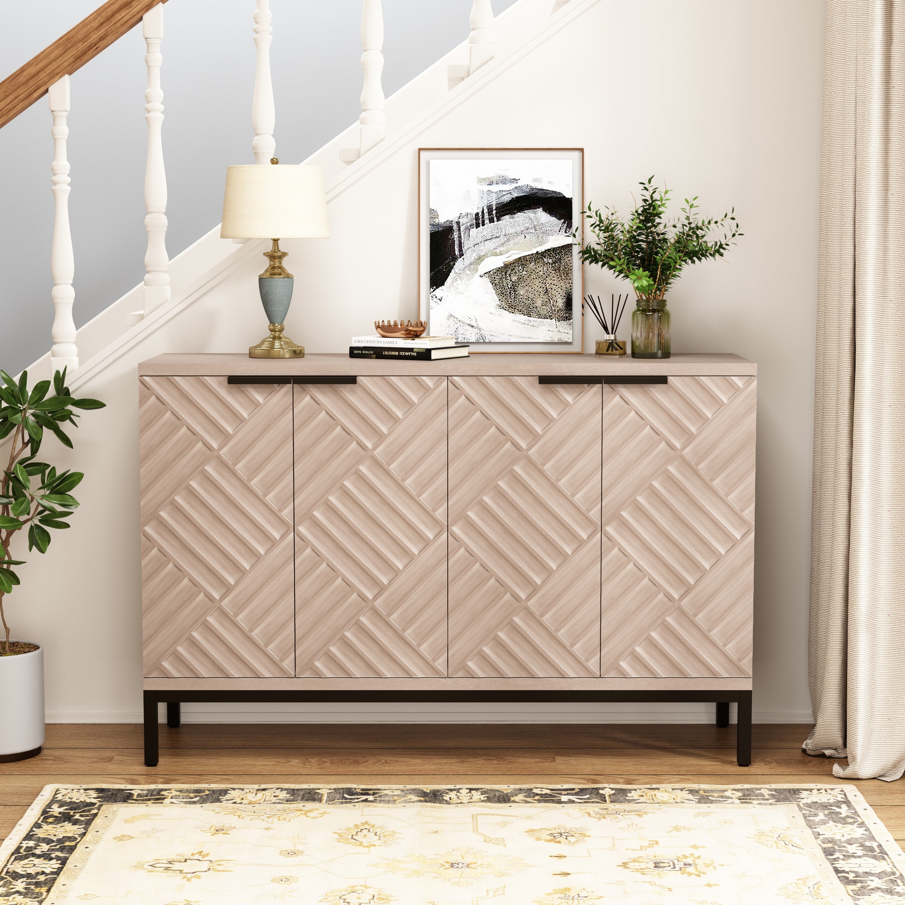 HLR Accent Cabinet, 4-Door Farmhouse Style Sideboard, 48-Inch Brown ...