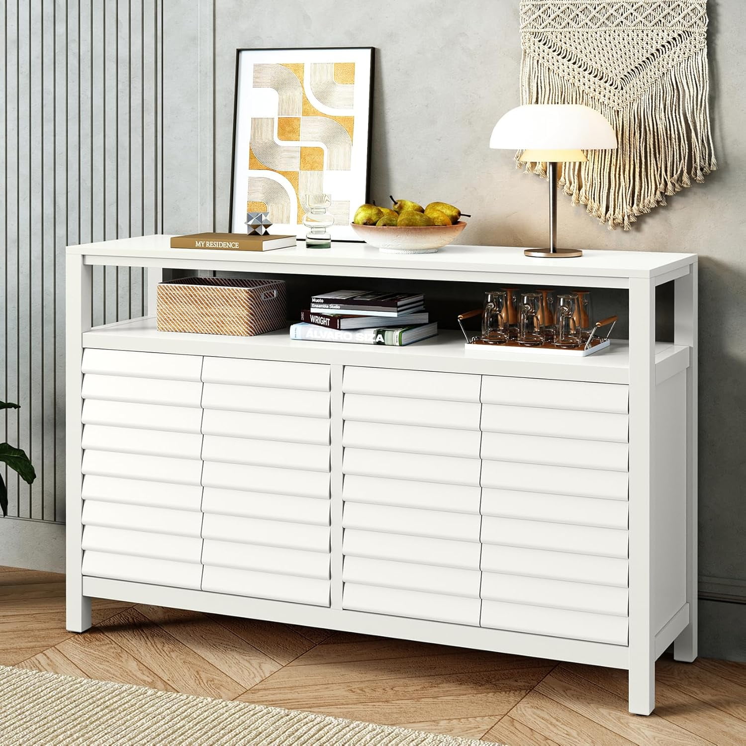 HLR Bathroom Floor Storage Cabinet, Farmhouse Sideboard with Decorative ...
