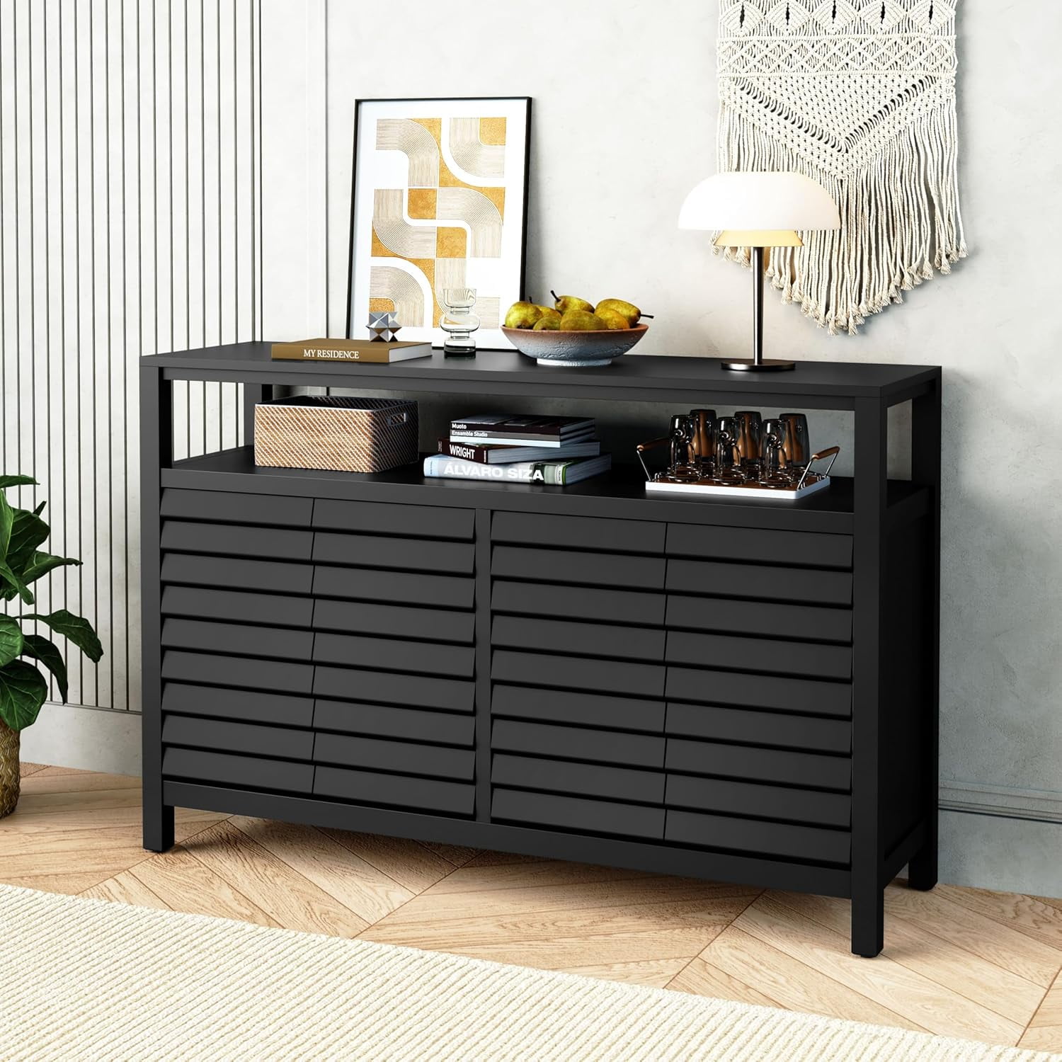 HLR Bathroom Floor Storage Cabinet, Farmhouse Sideboard with Decorative ...