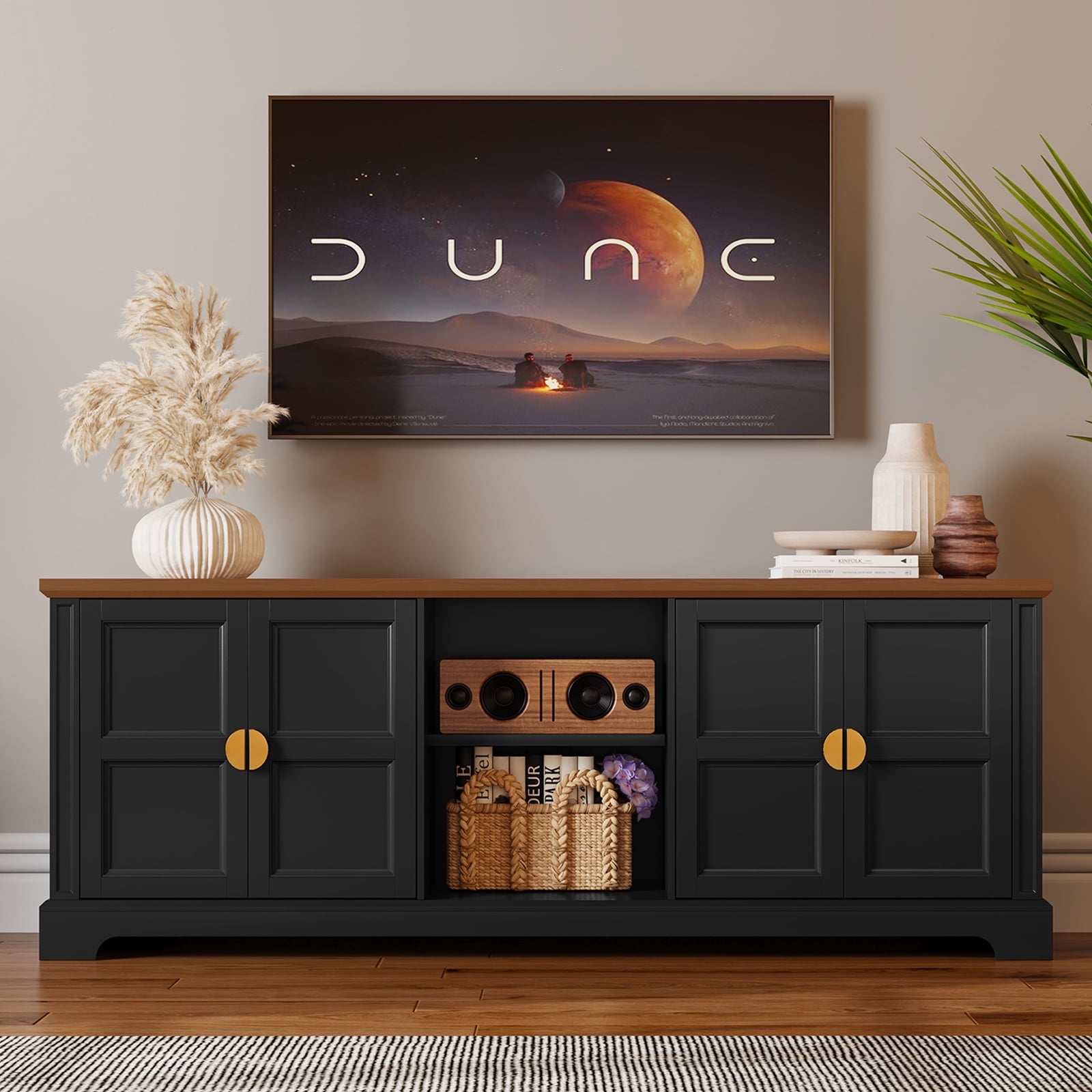 HLR, Black 67" Modern Farmhouse TV Stand, for 75 In TV - Walmart.com