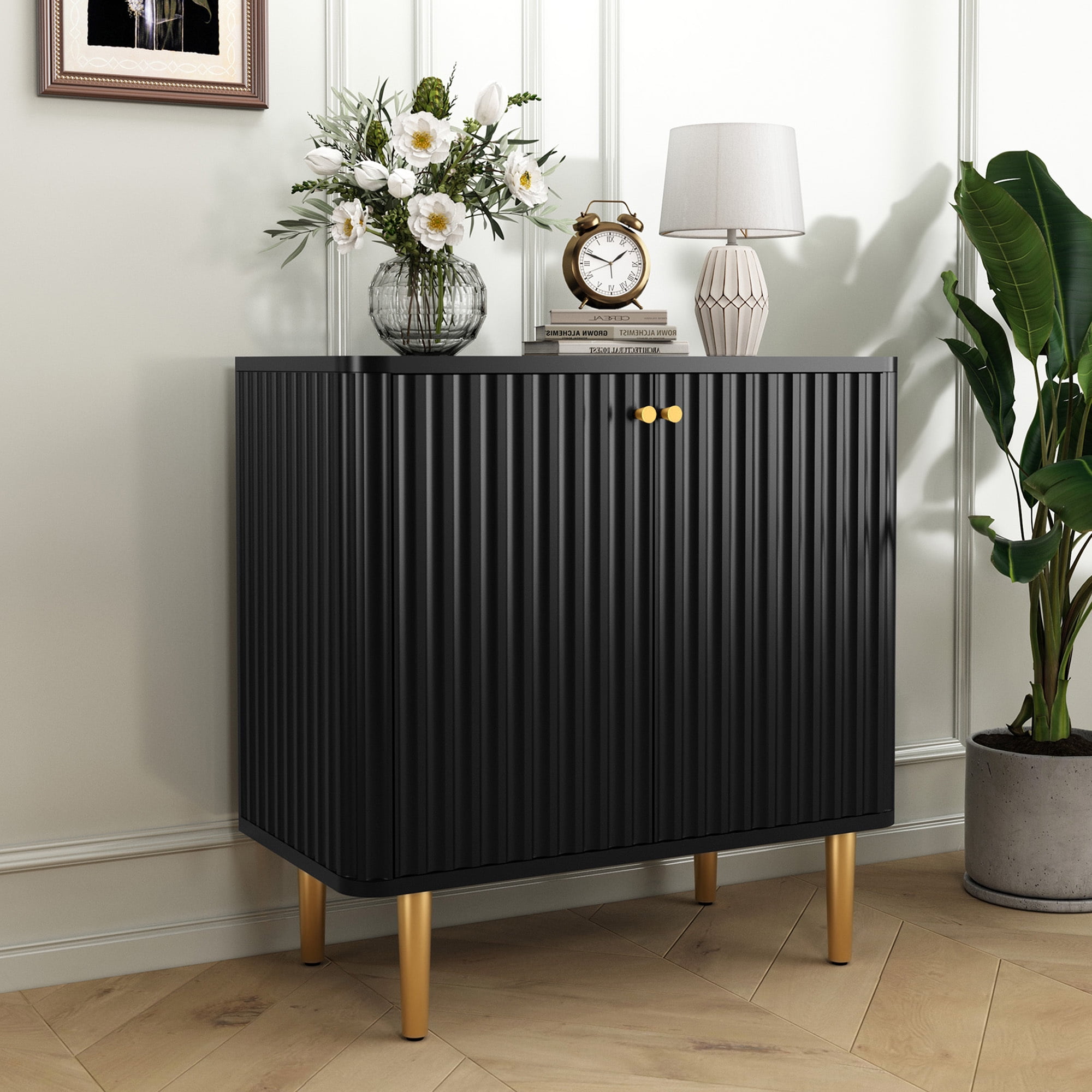 Free Shipping! HLR Black Accent Cabinet with Fluted Textured, Modern ...