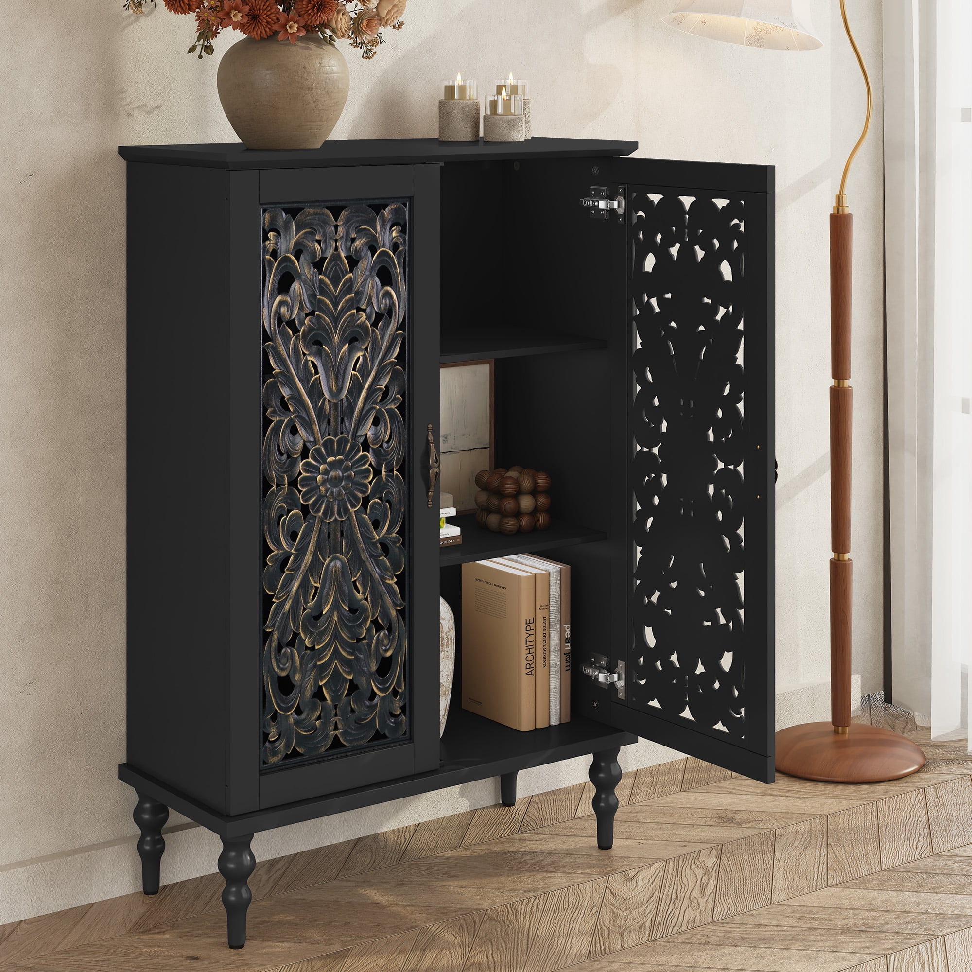 HLR Buffet Cabinet with Storage Accent Sideboard, Modern Hollow 2 Doors ...