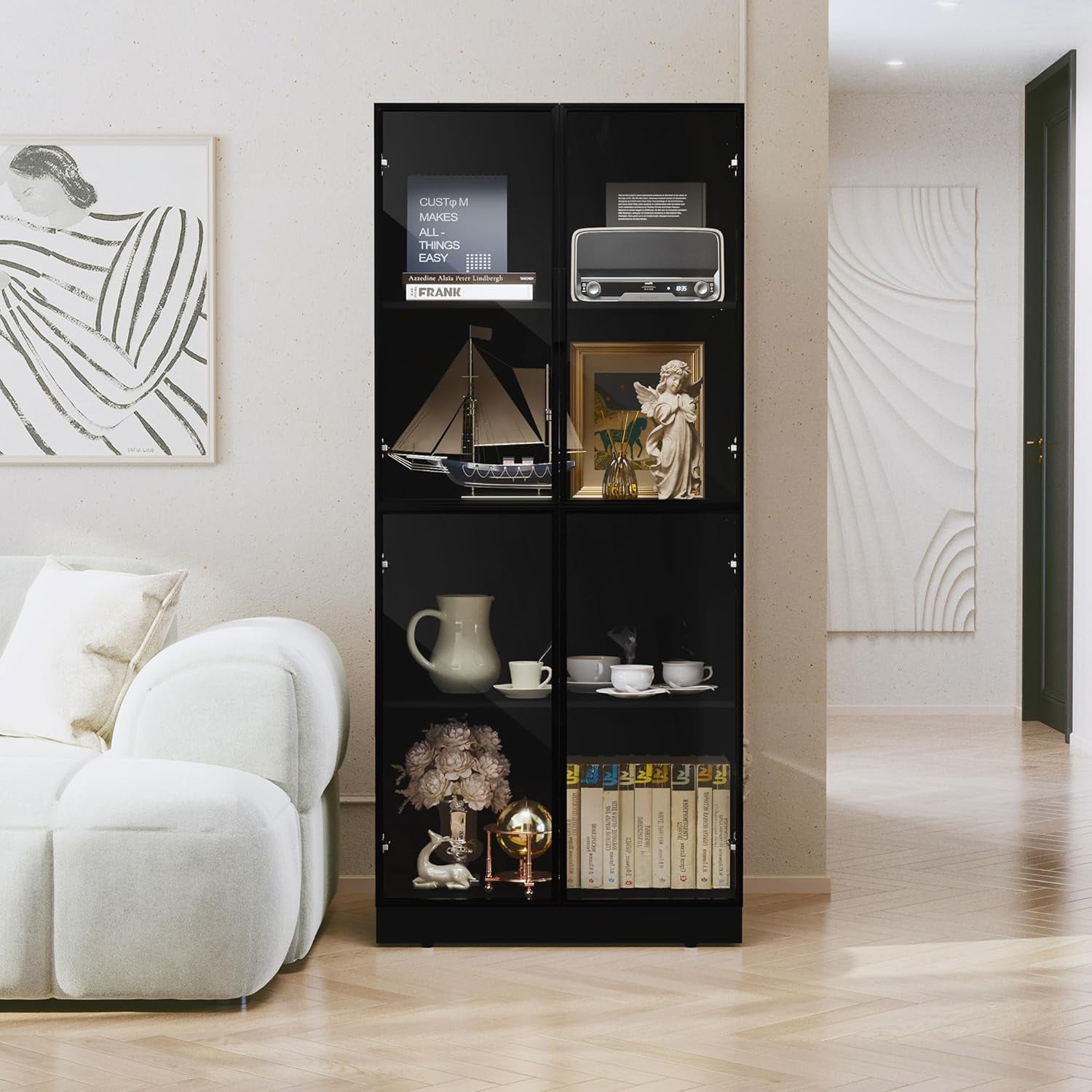 HLR Display Cabinet with Glass Doors, Tall Storage Cupboard ...