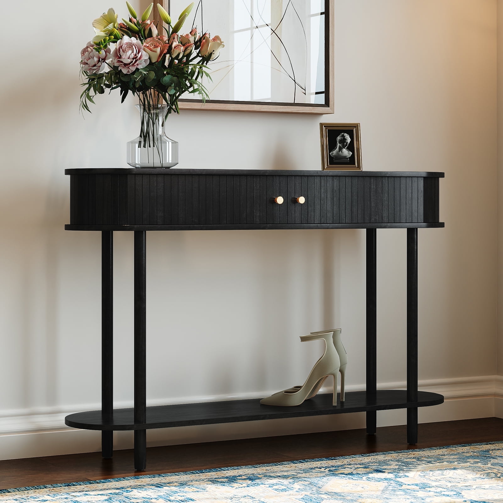 HLR Mid Century Sofa Entryway Table, Console Table with Tambour Sliding ...