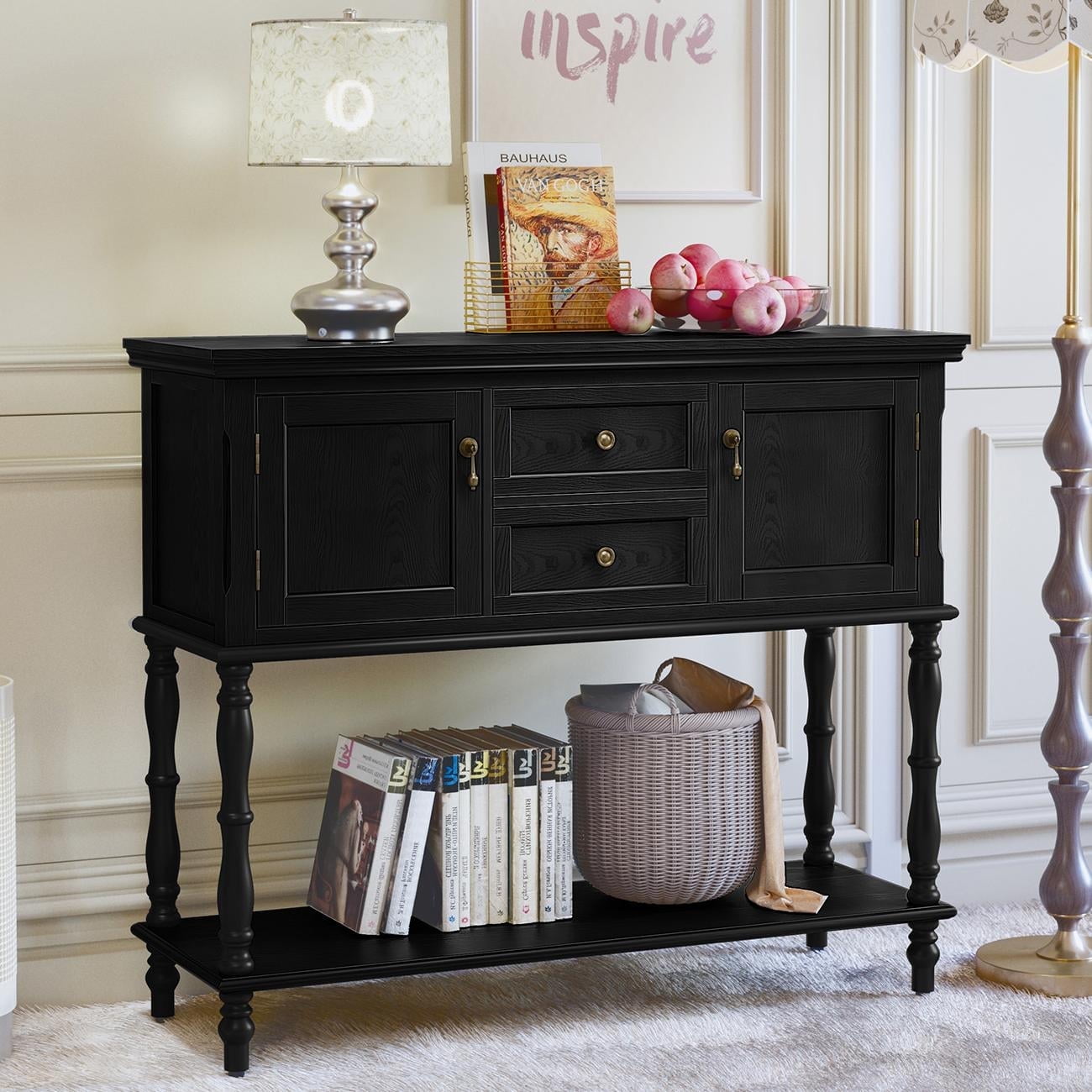 HLR Farmhouse Entryway Narrow Storage Console Table with 2 Drawers & 2 ...