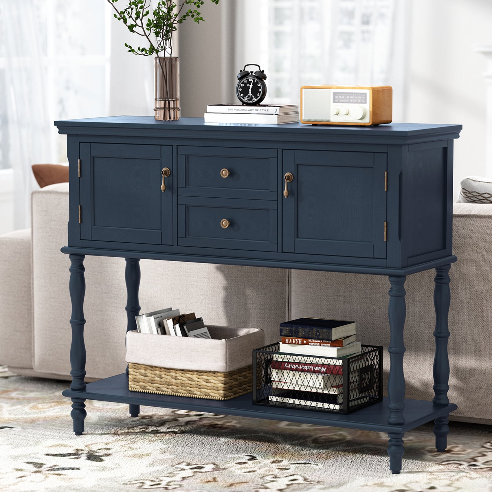 HLR 42" Farmhouse Entryway Narrow Storage Console Table with 2 Drawers ...