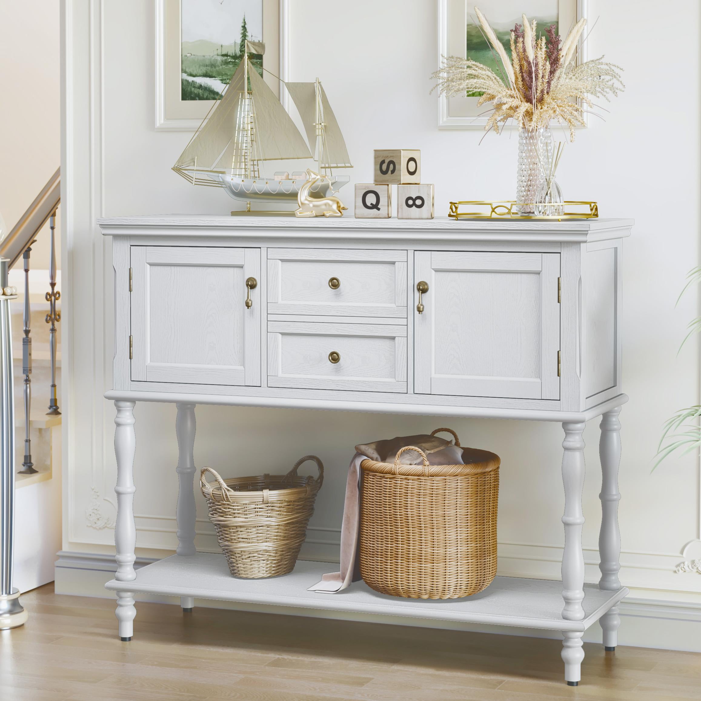 HLR Farmhouse Entryway Narrow Storage Console Table with 2 Drawers & 2 ...
