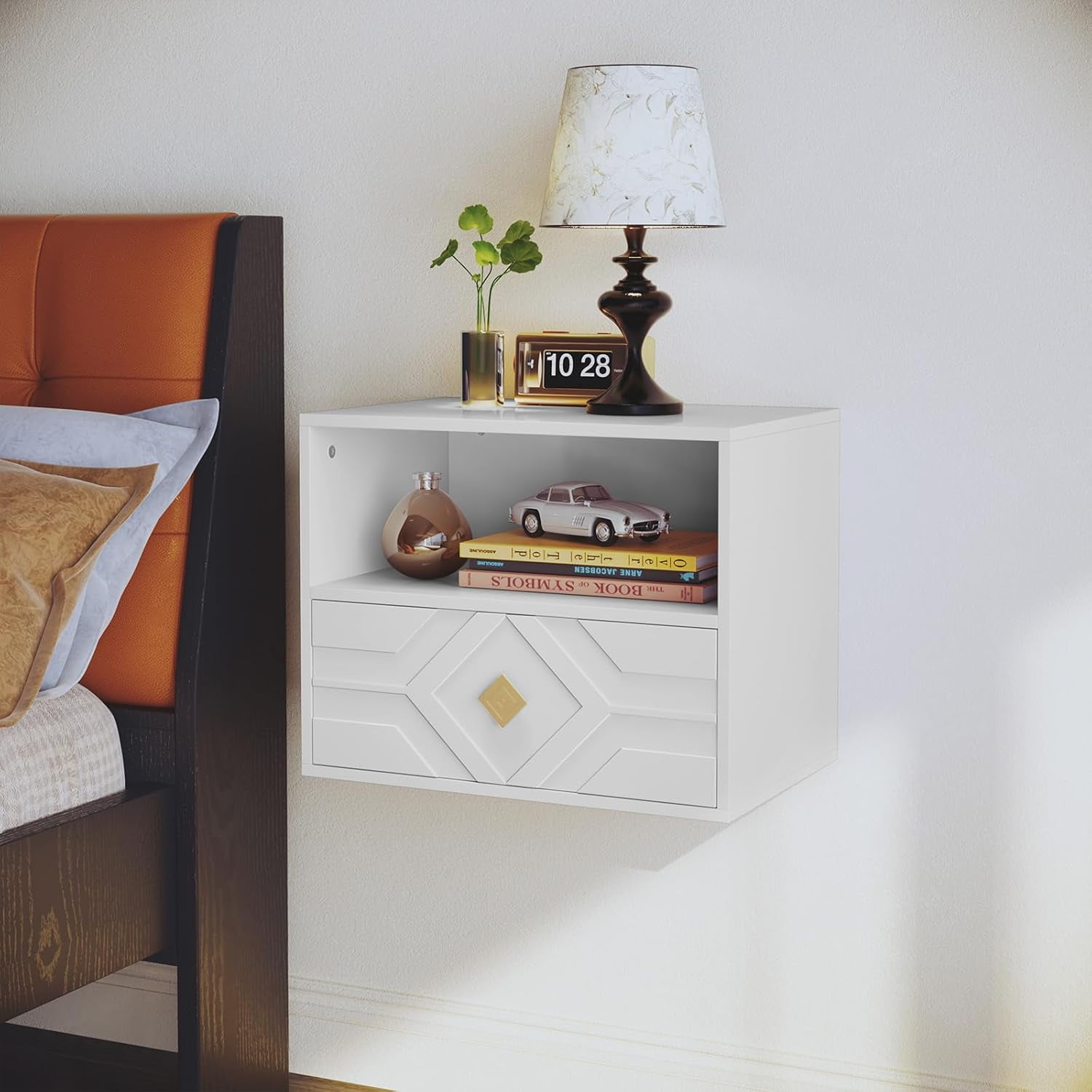 HLR Floating Nightstand with Drawer, Modern Small Bedside End Table ...