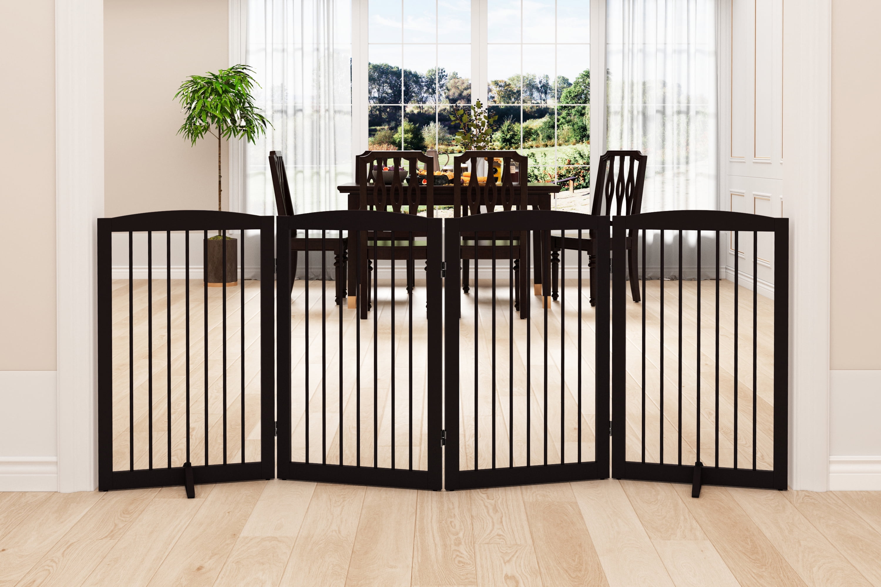 HLR Freestanding Pet Gate for Dogs, Foldable Wooden Dog Gate, Indoor ...