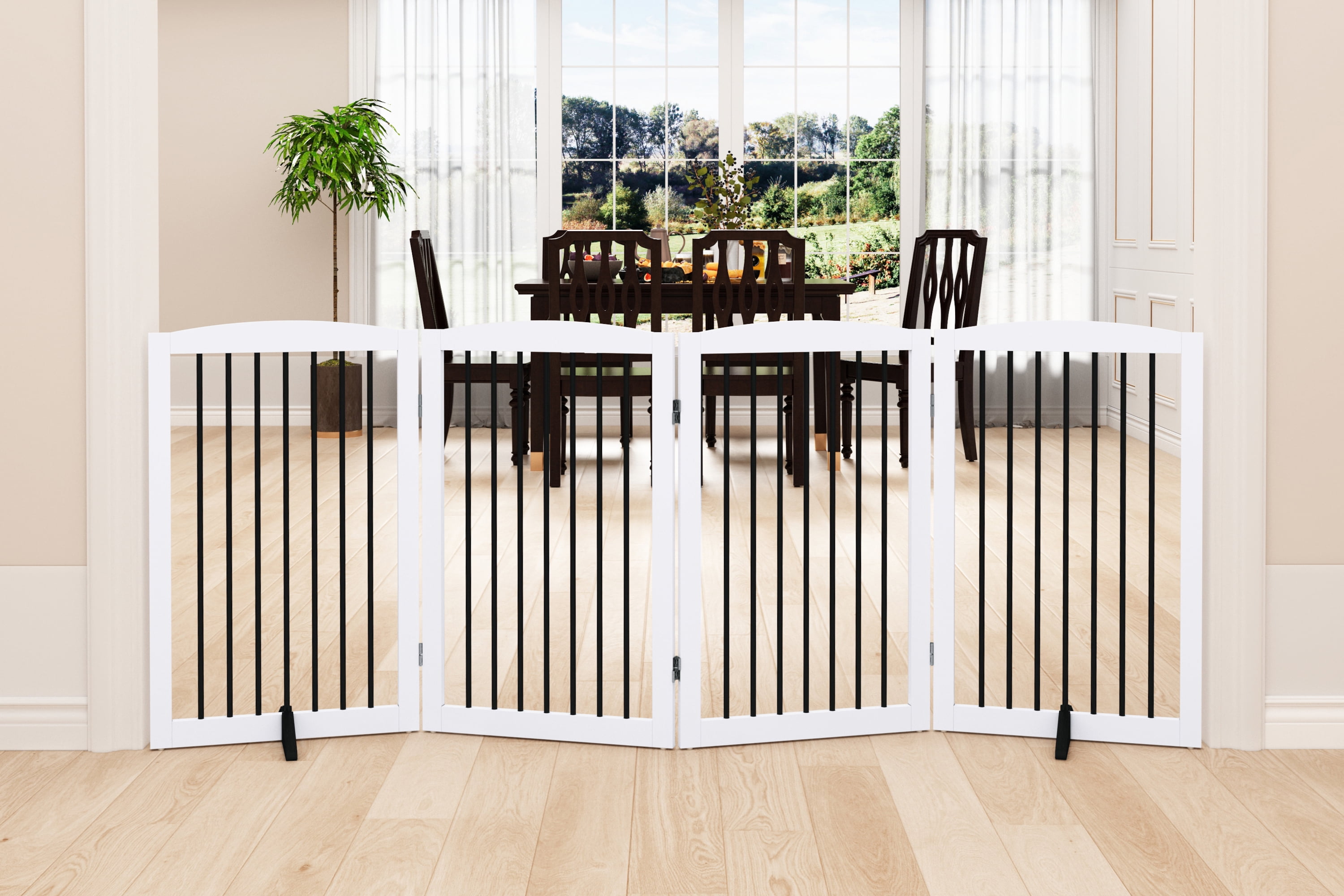 HLR Freestanding Pet Gate for Dogs, Foldable Wooden Dog Gate, Indoor ...