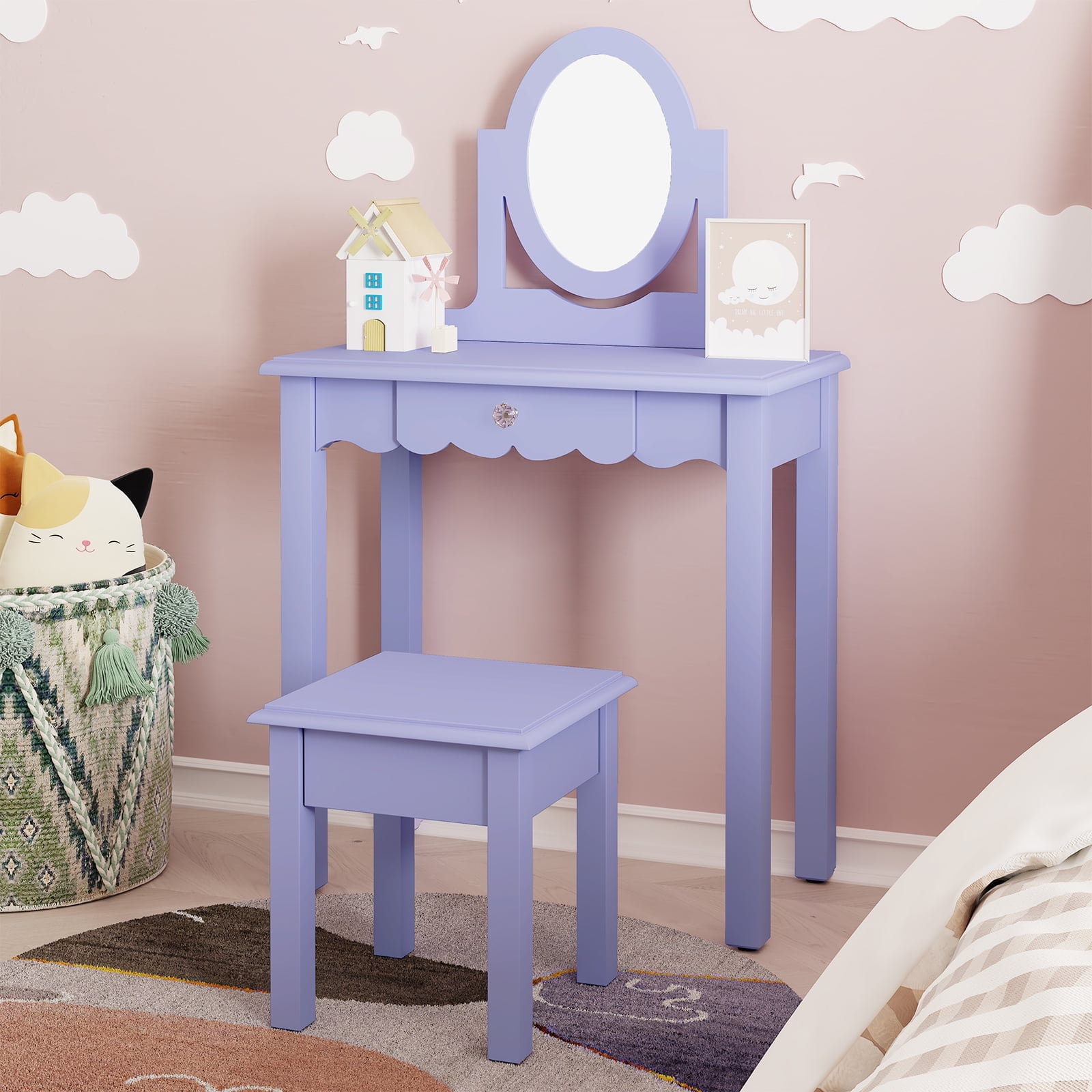 HLR Kids Vanity, 2 in 1 Princess Makeup Desk & Chair Set with ...