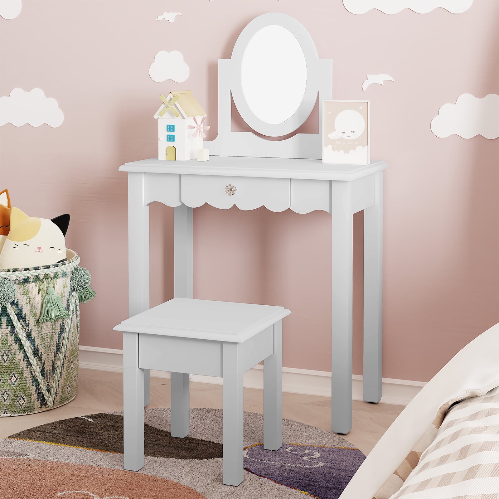 HLR Kids Vanity, 2 in 1 Princess Makeup Desk & Chair Set with ...