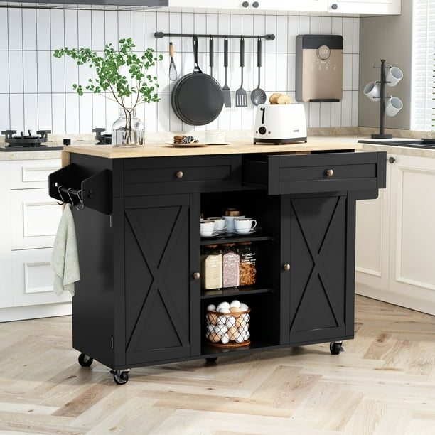 HLR 51.7" Folding Kitchen Island on Wheels, Kitchen Island with Storage ...