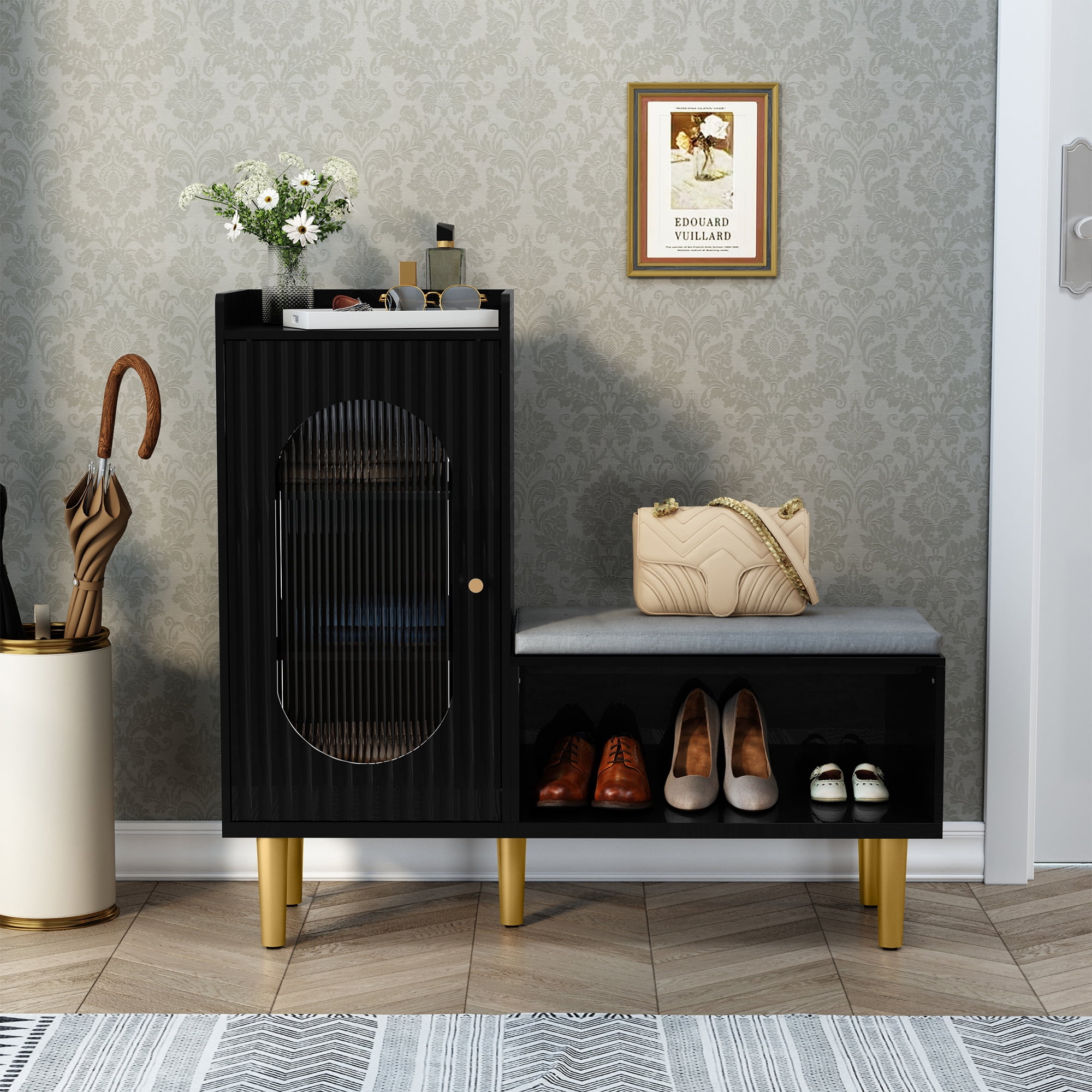 HLR L-Storage Shaped Bench, Modern Shoe Storage Changing Shoe Bench for ...