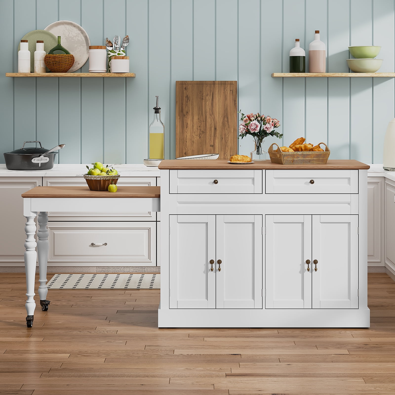 CBJCBJ Modern Expandable Kitchen Island on Wheels with Power Outlet, 4 ...