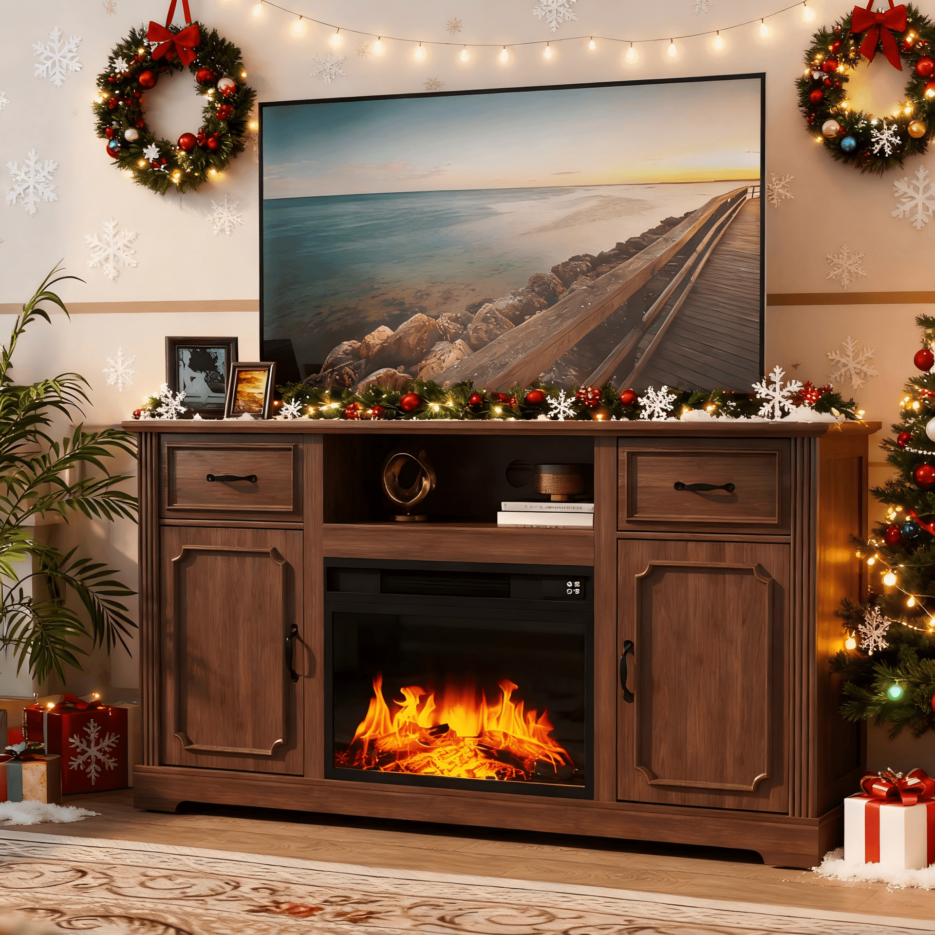 HLR Modern Fireplace TV Stand for TV up to 65'', Entertainment Center ...