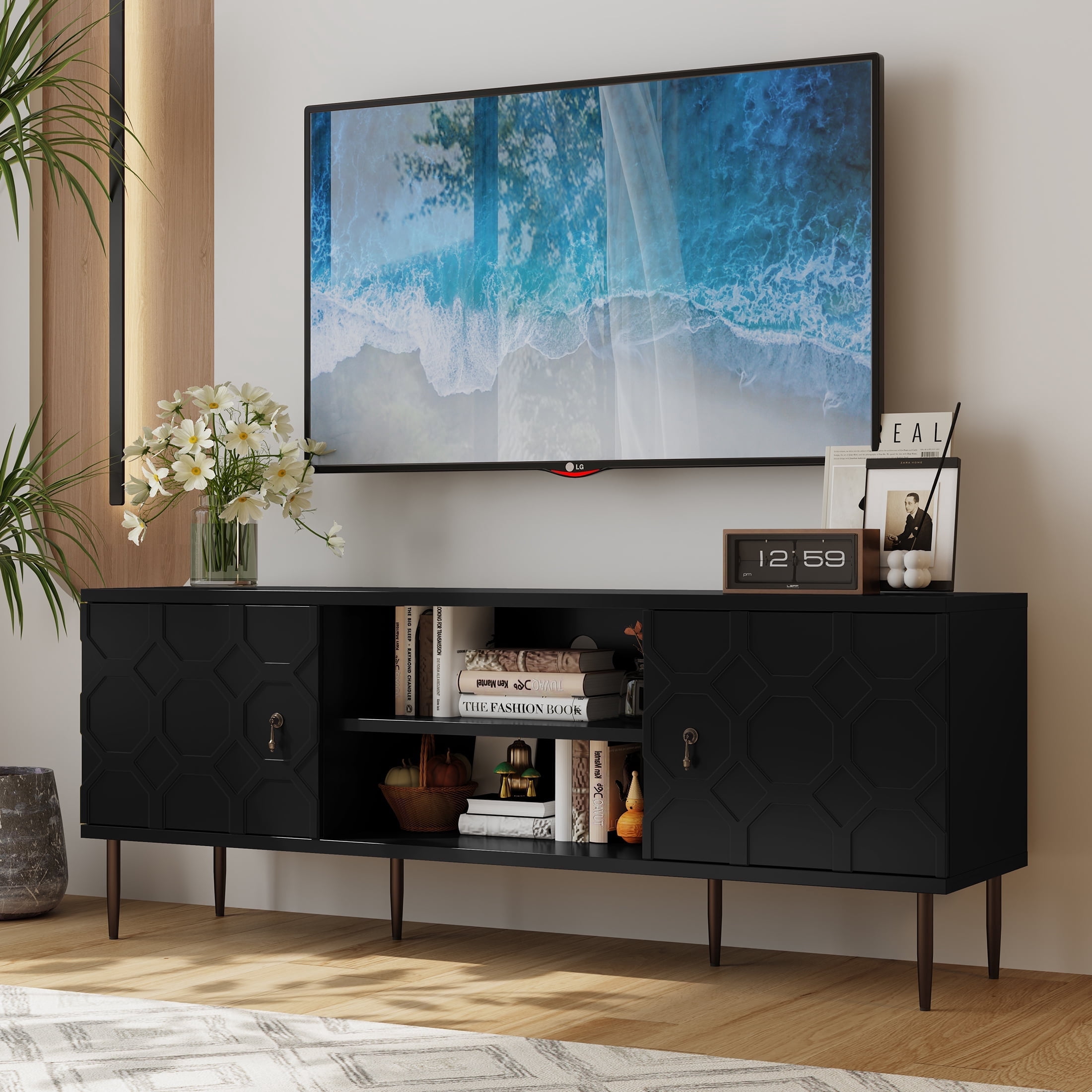 HLR Modern TV Stand for 65-in TV, Embossed Entertainment Center with ...
