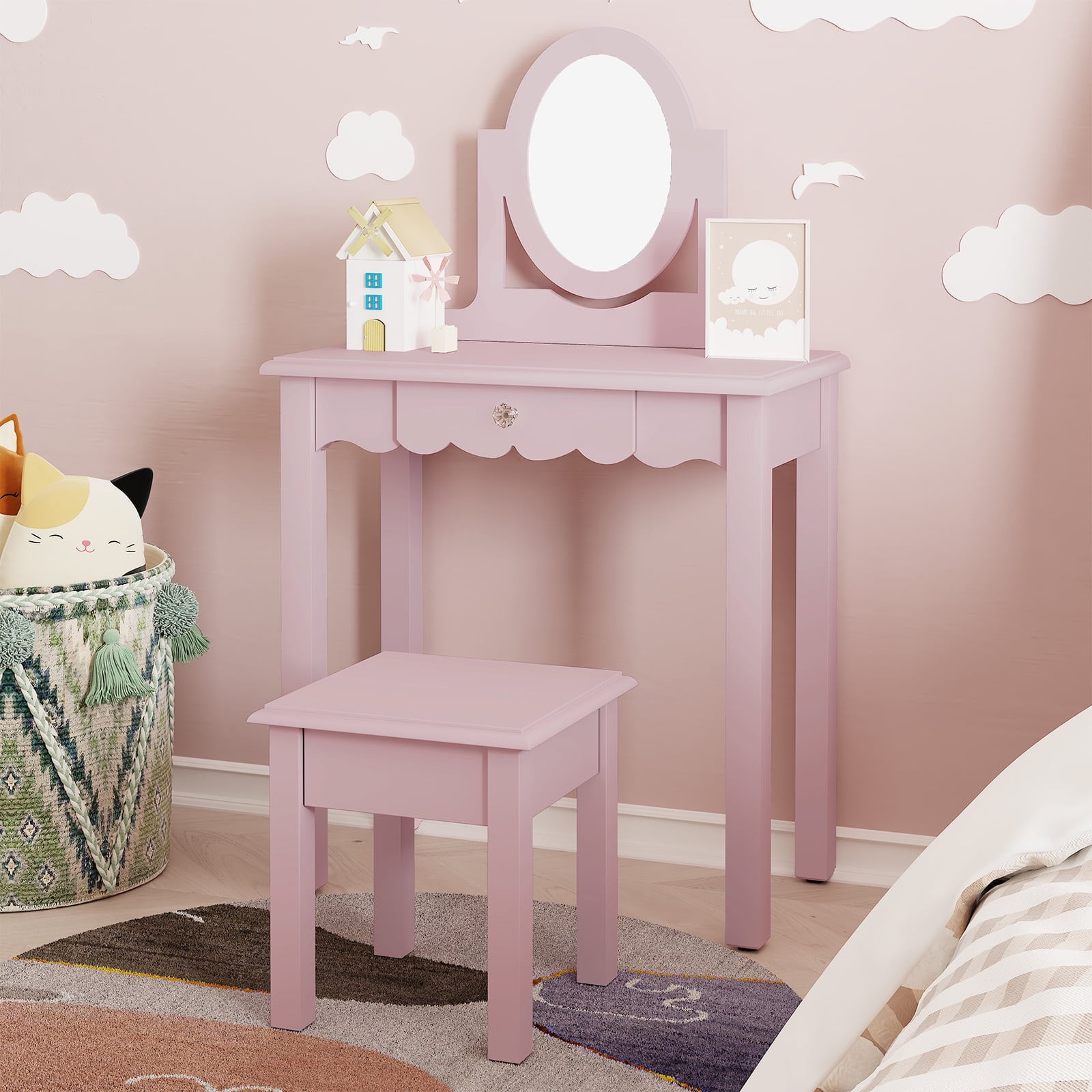 HLR Kids Vanity, 2 in 1 Princess Makeup Desk & Chair Set with ...