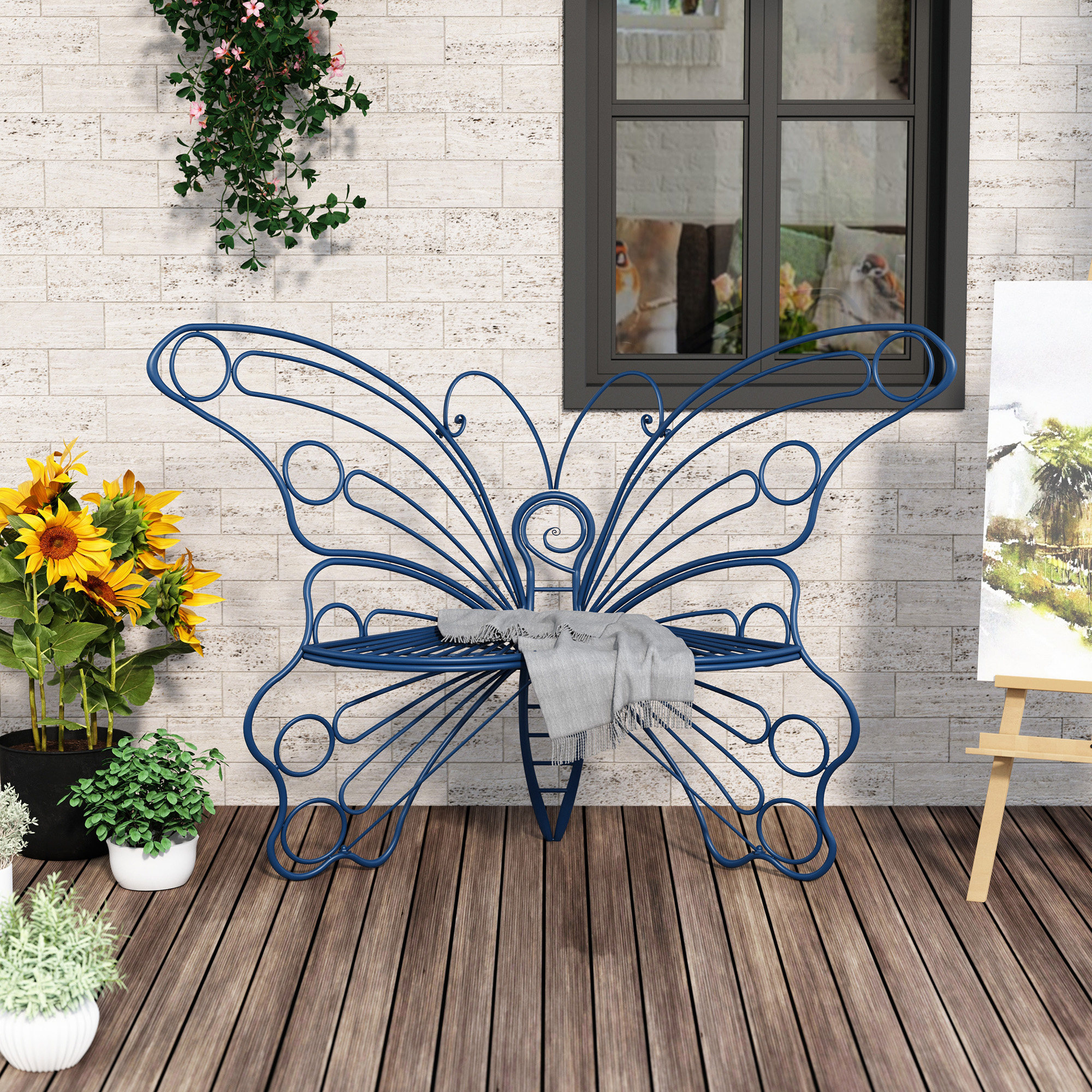 White Metal Butterfly Bench - Walmart.com