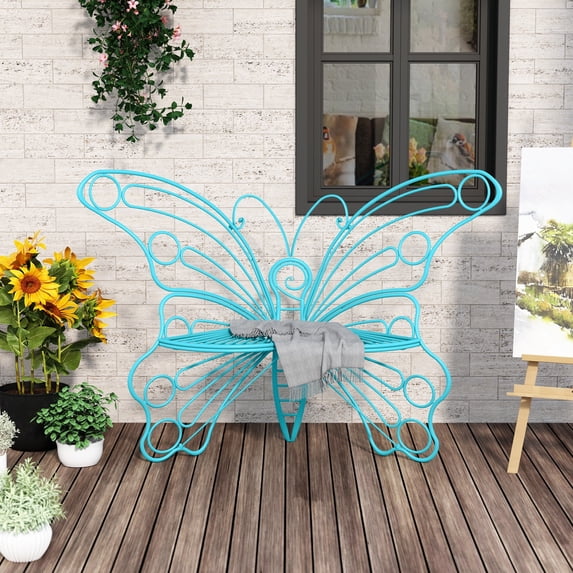 HLR Outdoor Bench with Butterfly Pattern, 50" Metal Frame Patio Chair ...