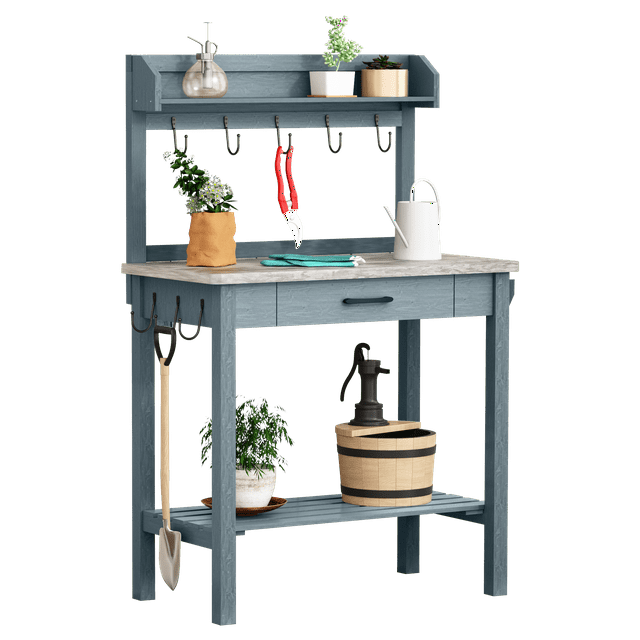 Free Shipping! HLR Outdoor Potting Bench Table with Metal Tabletop ...