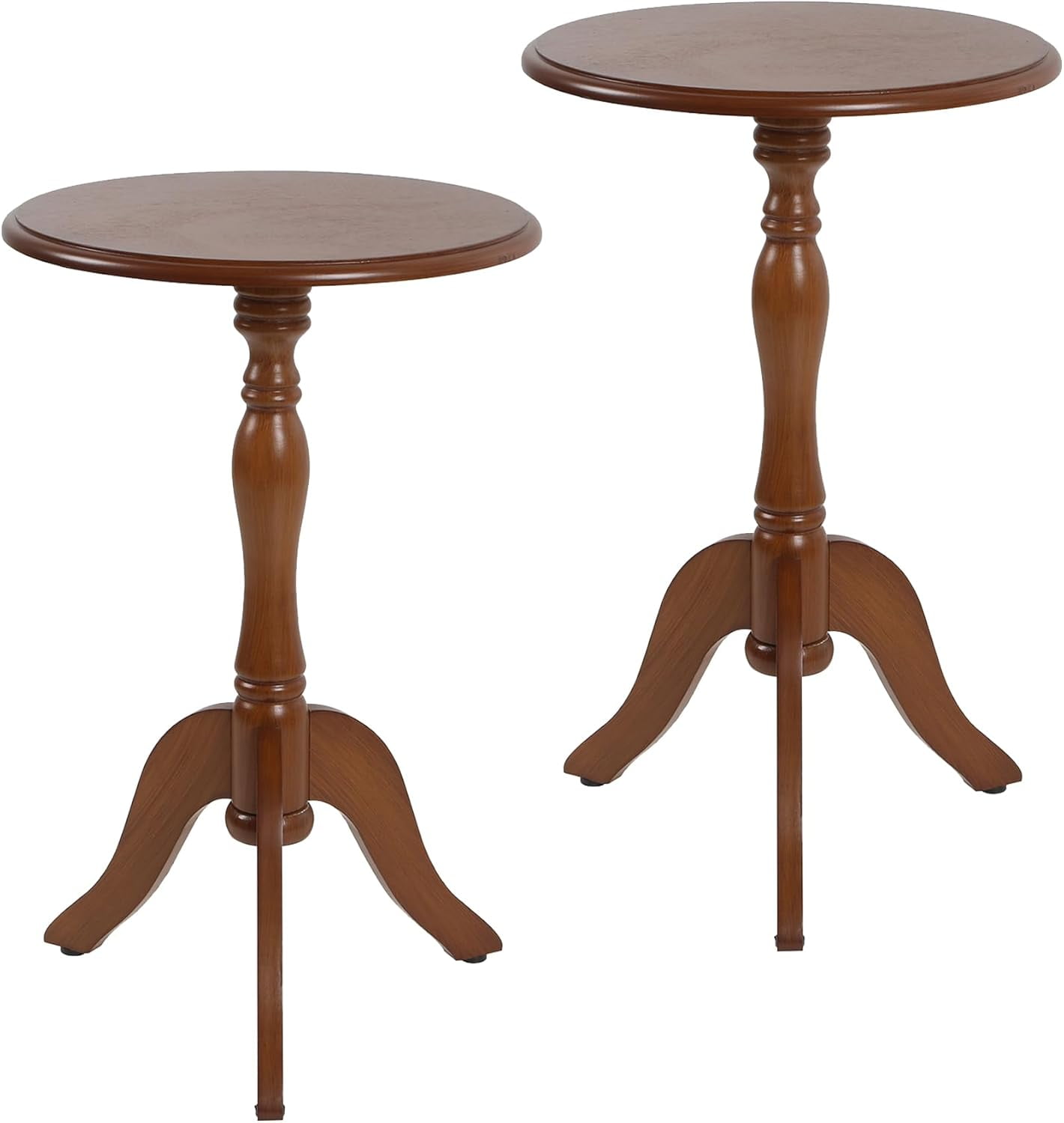 HLR Round Small End Table Set of 2, Wooden Pedestal Side Coffee Table ...