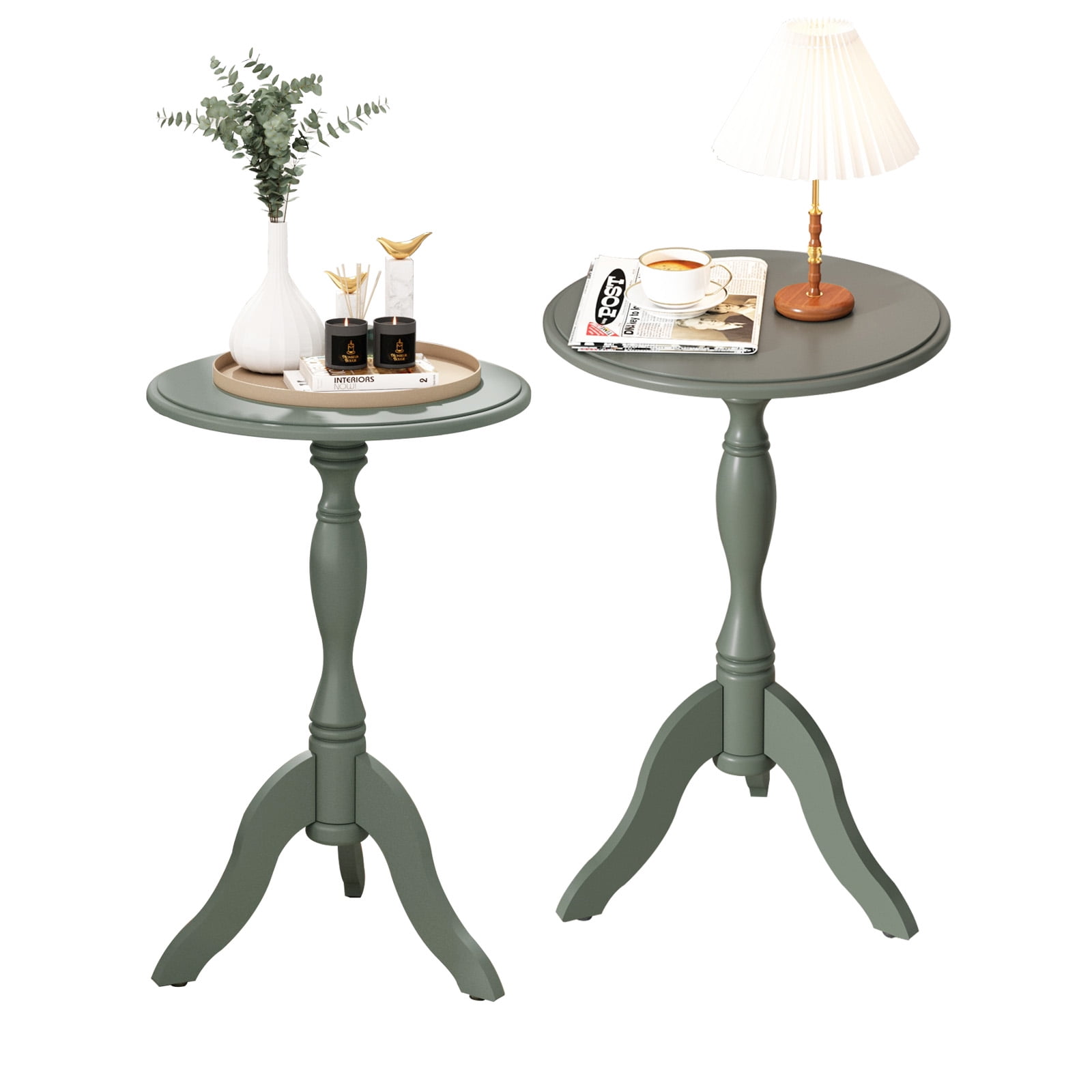 HLR Round Small End Table, Wooden Pedestal Side Coffee Tables, Vintage ...