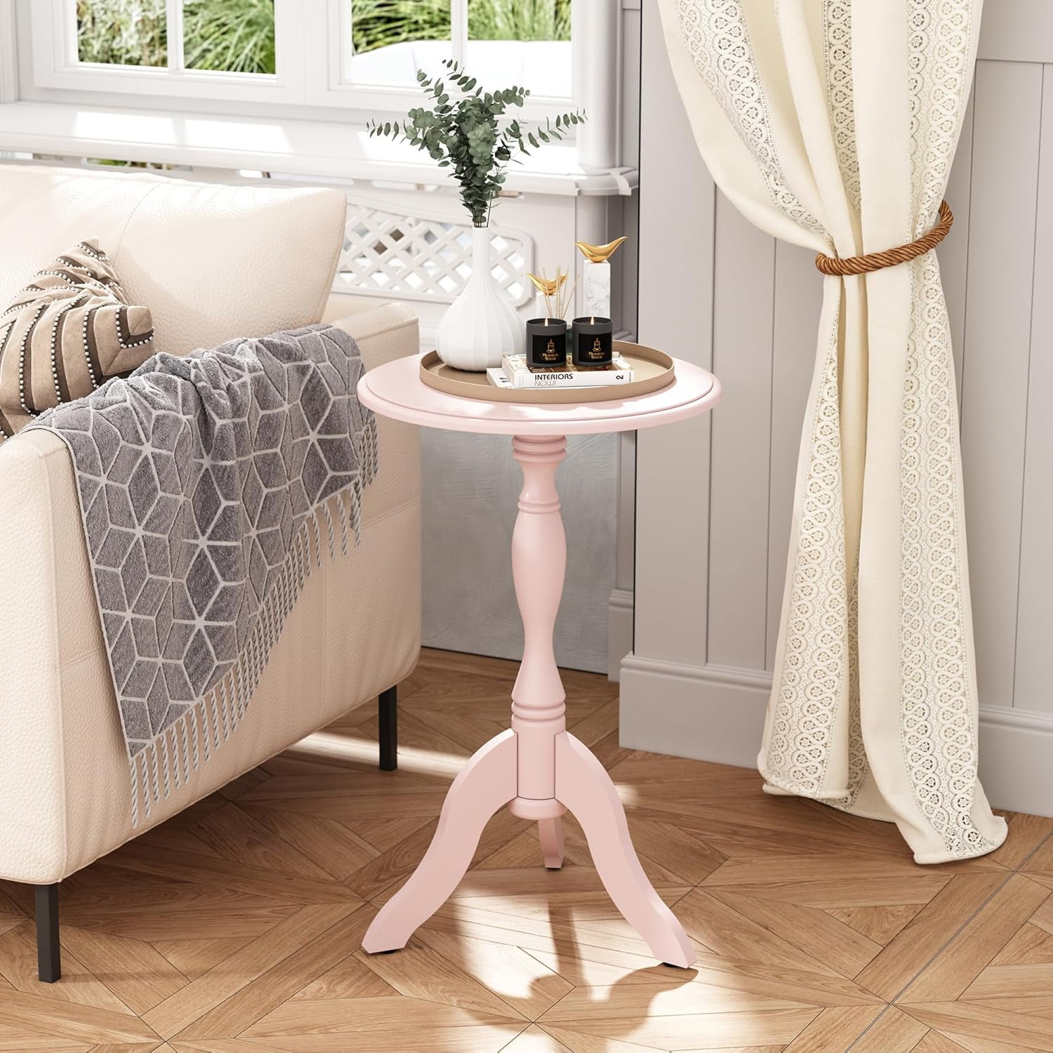 HLR Round Small End Table Wooden Side Table Pedestal Side Table Vintage ...