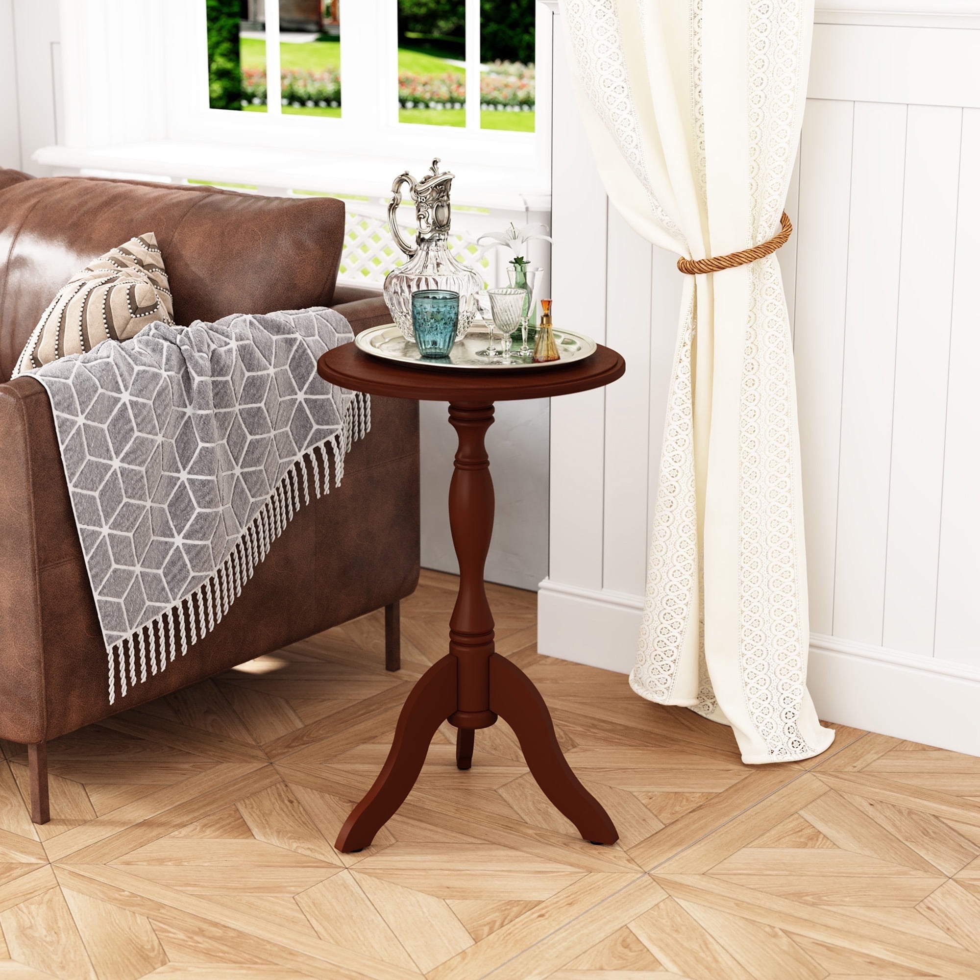 HLR Round Small End Table, Wooden Pedestal Side Coffee Table, Vintage ...