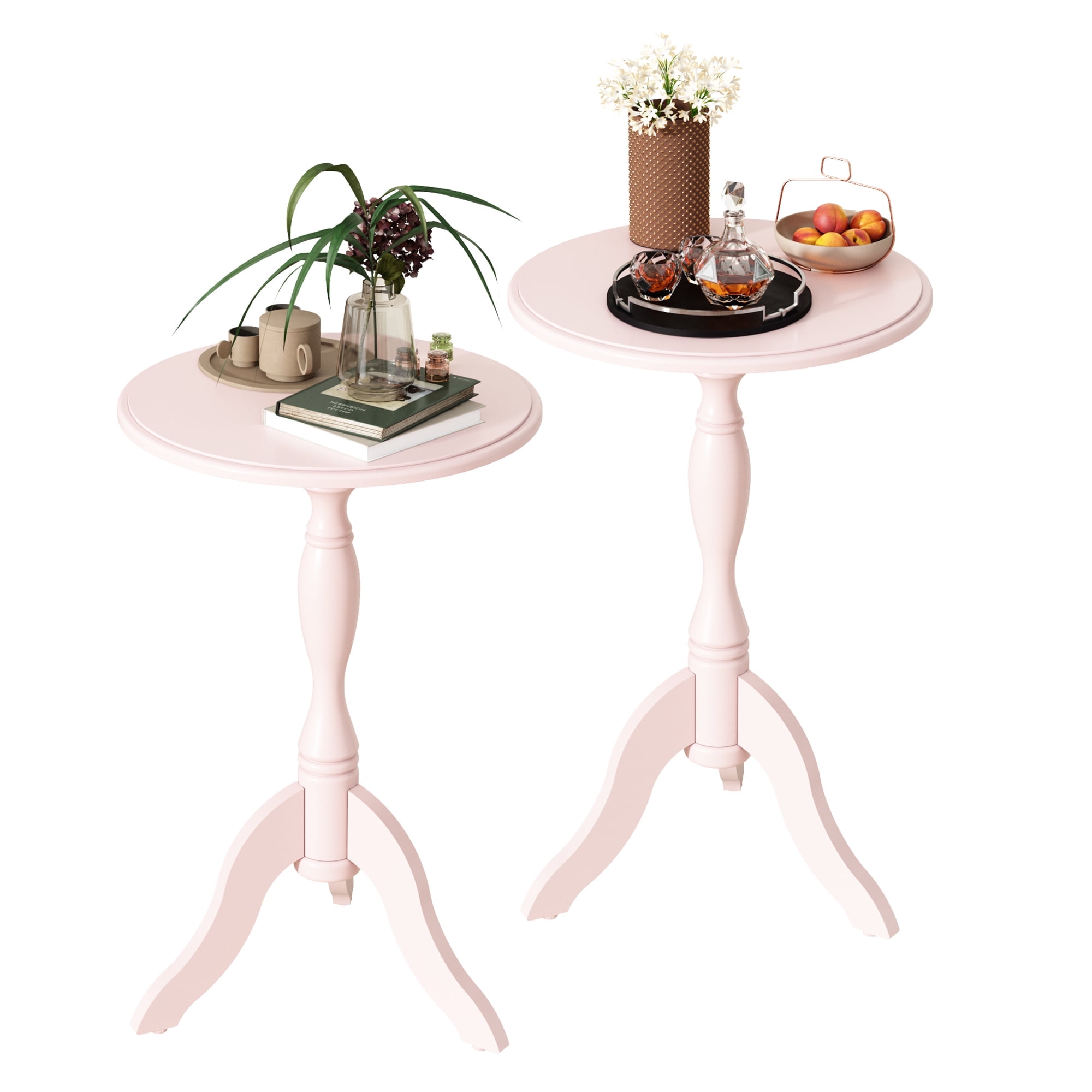 HLR Round Small End Table Set of 2, Wooden Pedestal Side Coffee Table ...