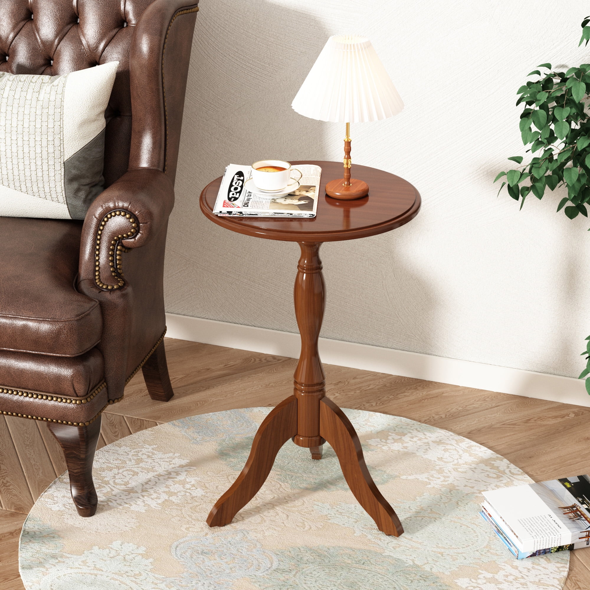 HLR Round Small End Table Wooden Side Table Pedestal Side Table,Vintage ...