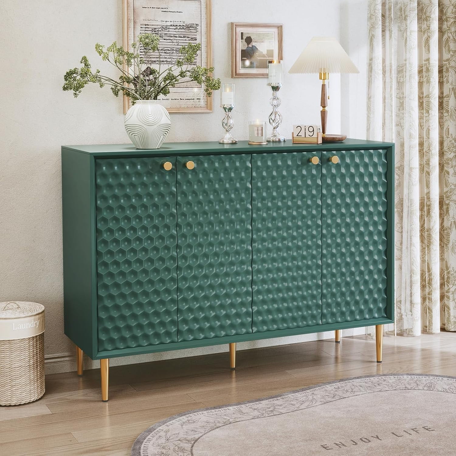 HLR Sideboard Buffet Cabinet with Storage,48" Modern Hexagon Pattern ...