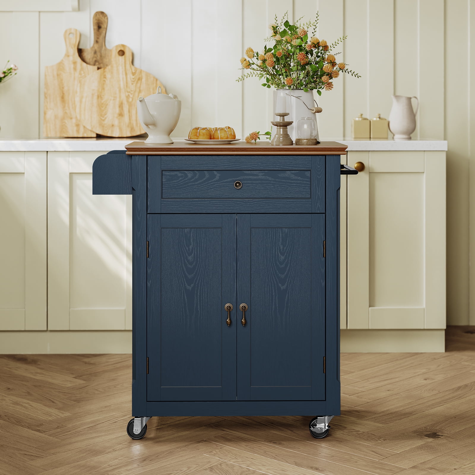 HLR Small Kitchen Islands Table with Storage, Rolling Wood Microwave ...