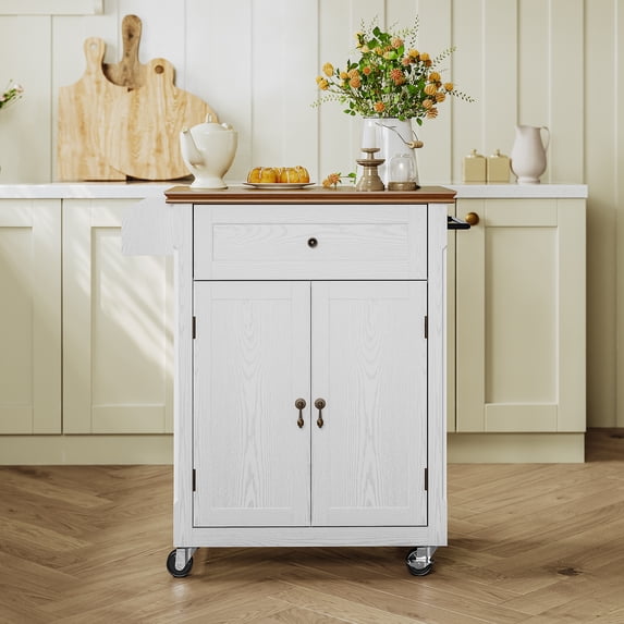 HLR Small Kitchen Islands Table with Storage, Rolling Wood Microwave ...