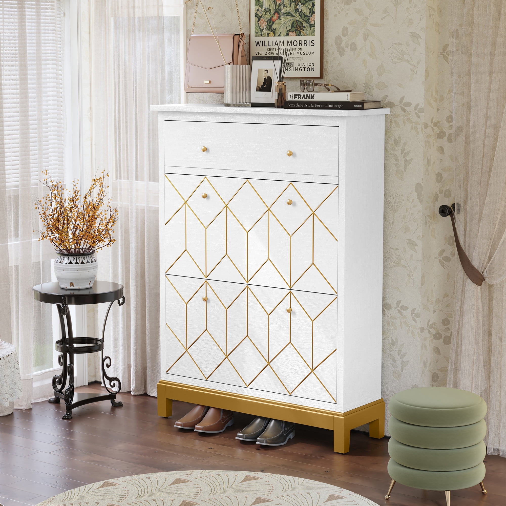 HLR Ultra Thin Tall Wood Entryway Table with Strong Closed Shoe Cabinet ...