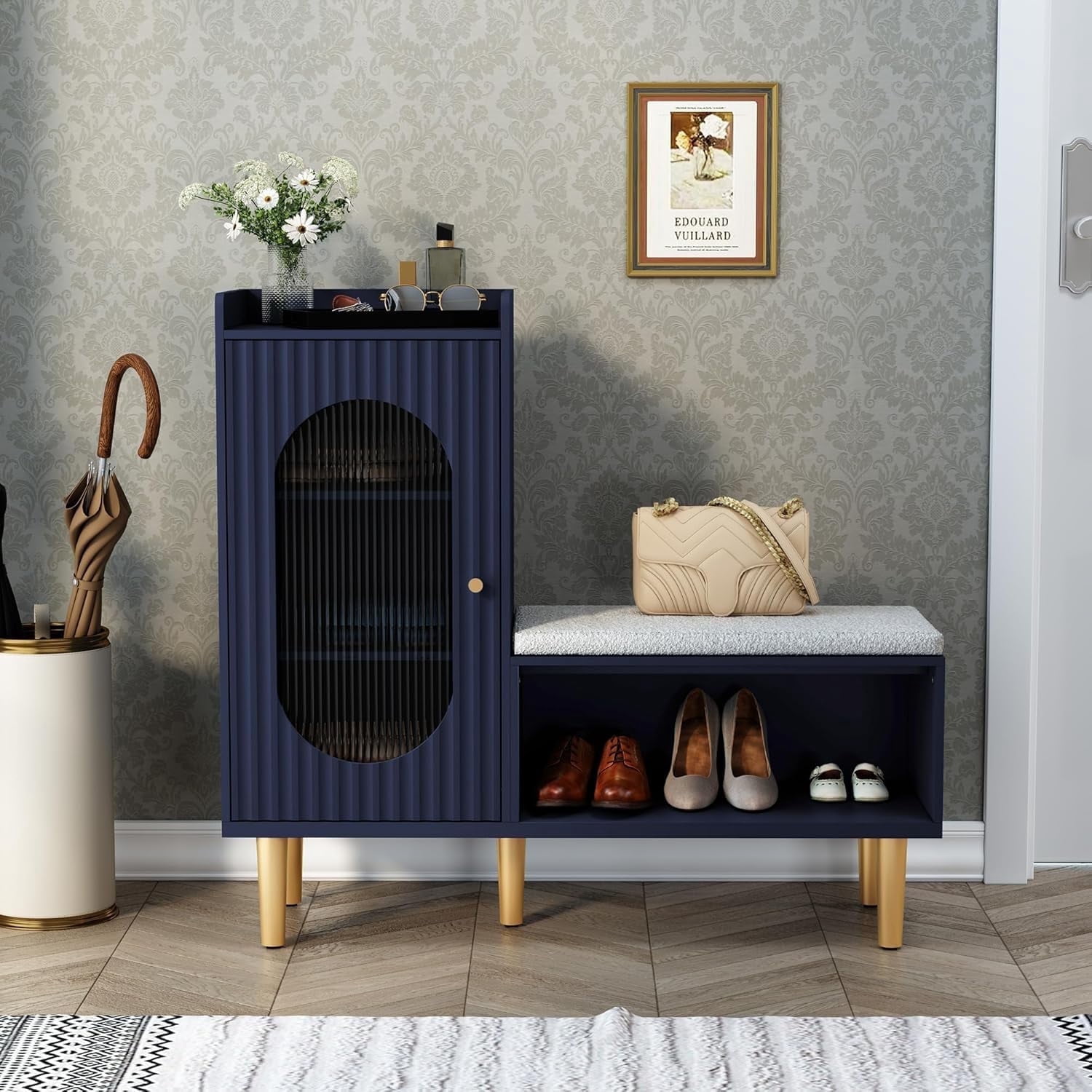 HLR Modern L-Storage Entryway Bench, Changing Shoe Benches for Entryway ...