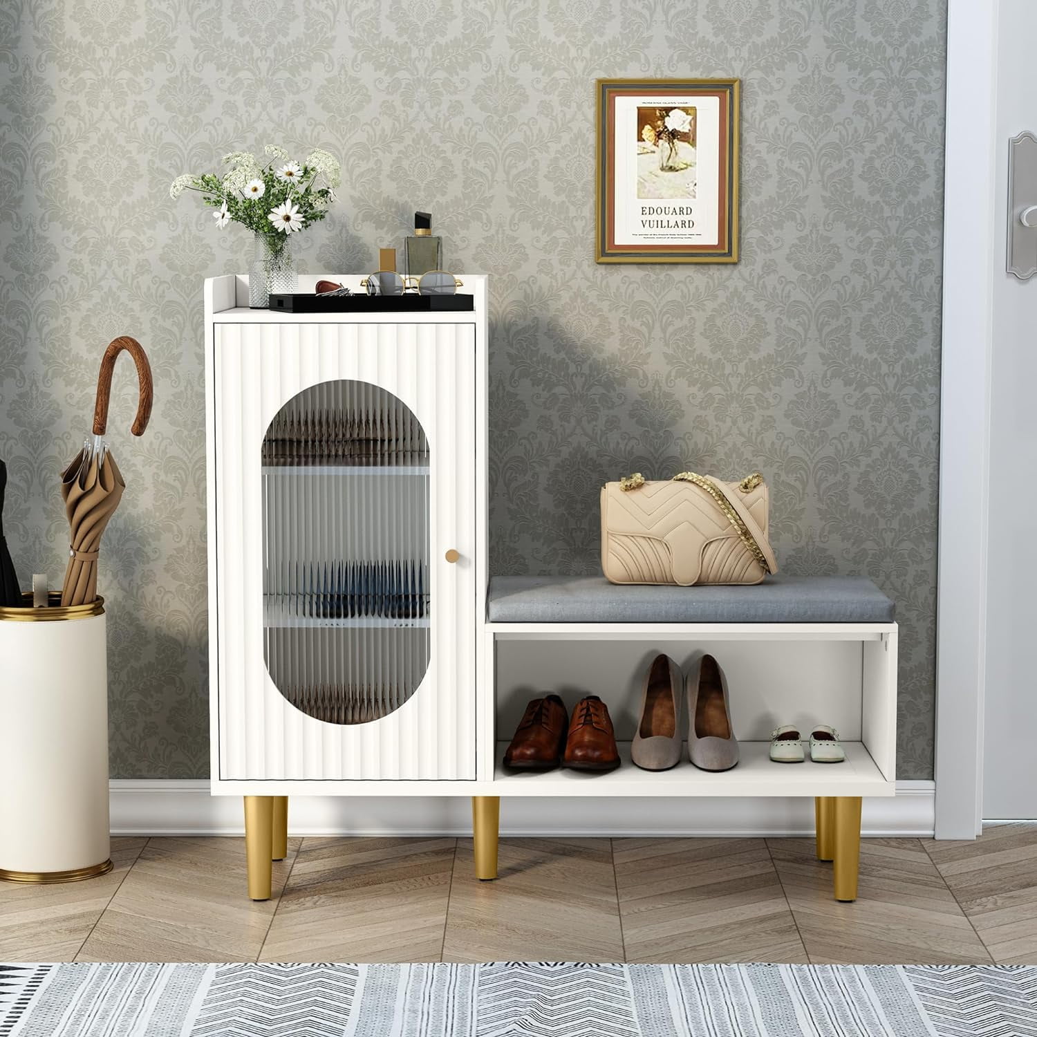 HLR Storage with Glass Door&Shelf, Modern Entryway Shoe Cabinet with ...