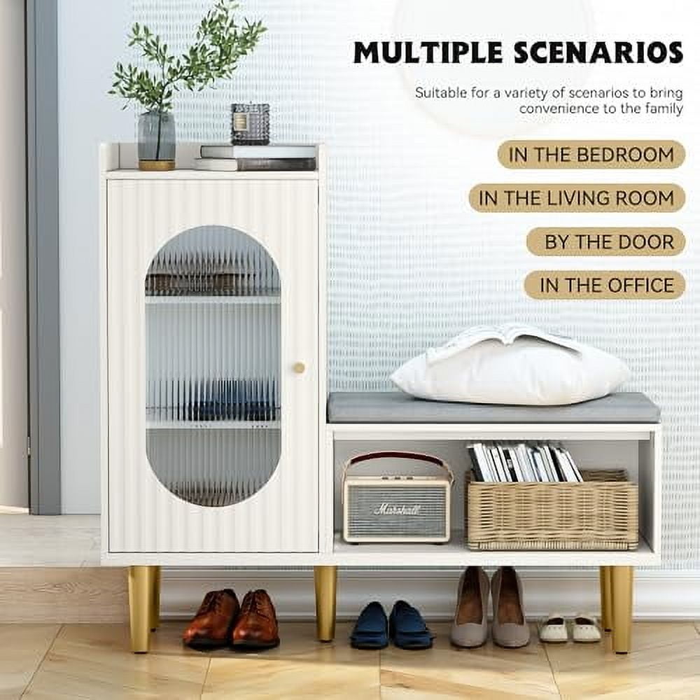 HLR Storage with Glass Door&Shelf, Modern Entryway Shoe Cabinet with ...