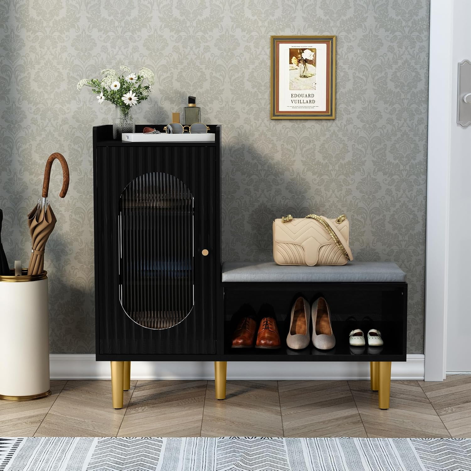 HLR Storage with Glass Door&Shelf, Modern Entryway Shoe Cabinet with ...